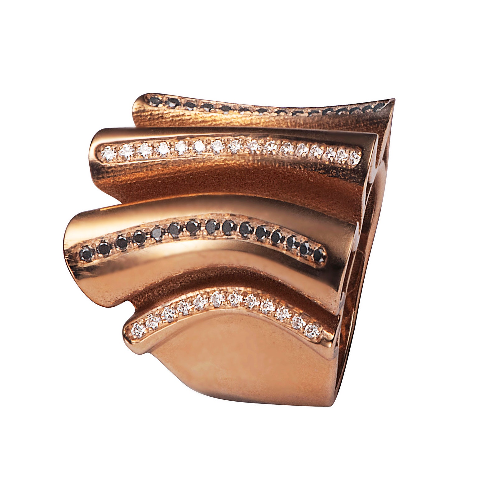 Unique Statement Ring in Solid Rose Gold Set With Black and White ...