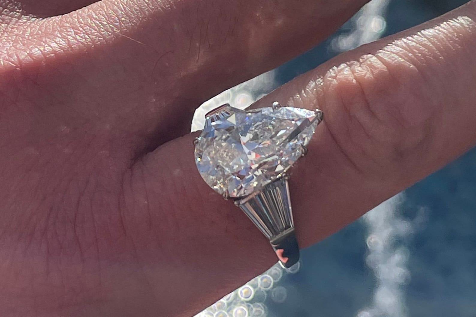 10k Engagement Ring Three Stone Ring 4 Carat Pear Shaped G / - Etsy