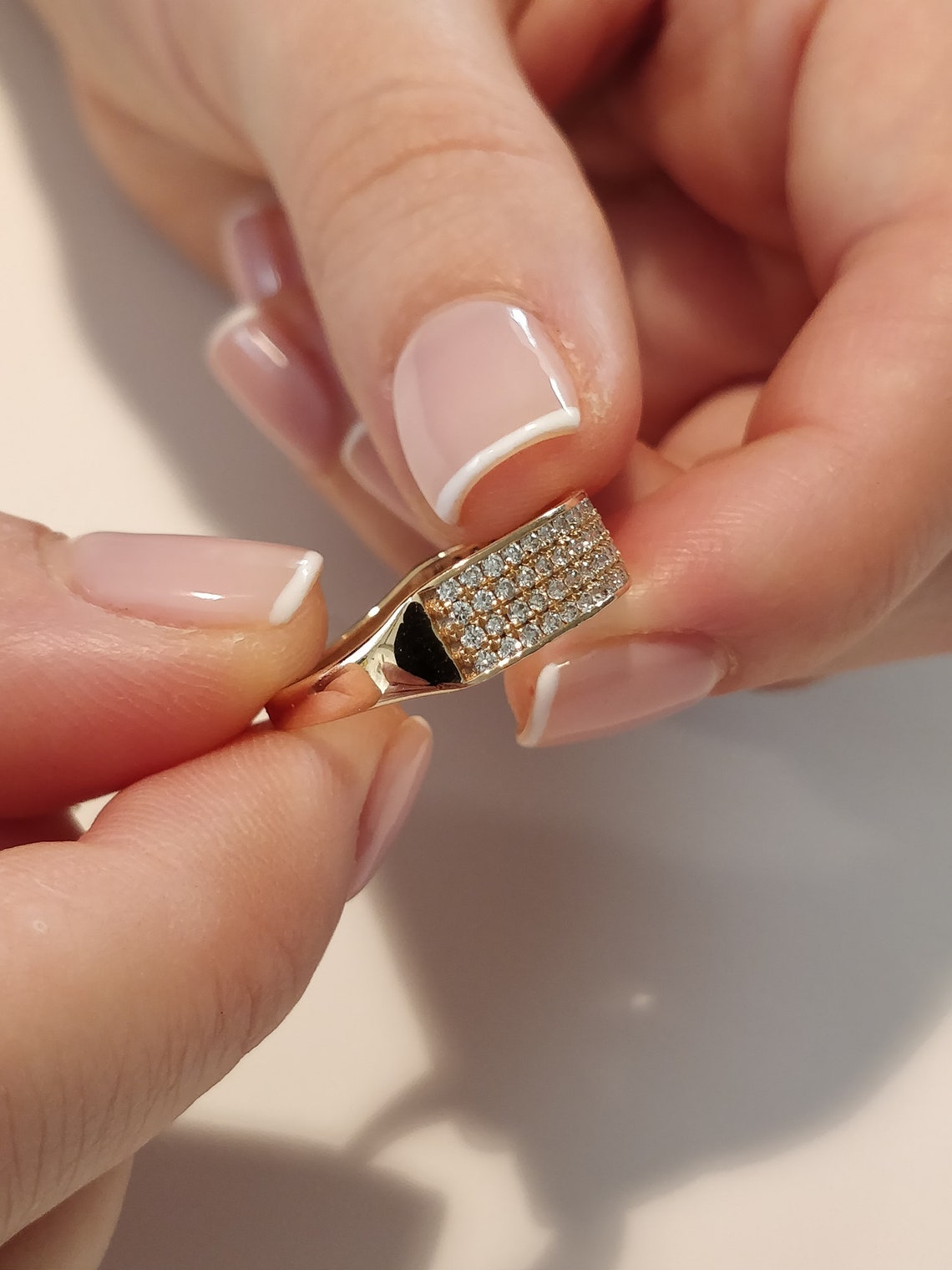 Wide Wedding Band, Diamond Ring, Women Ring, Stacked Gold Wedding Ring ...