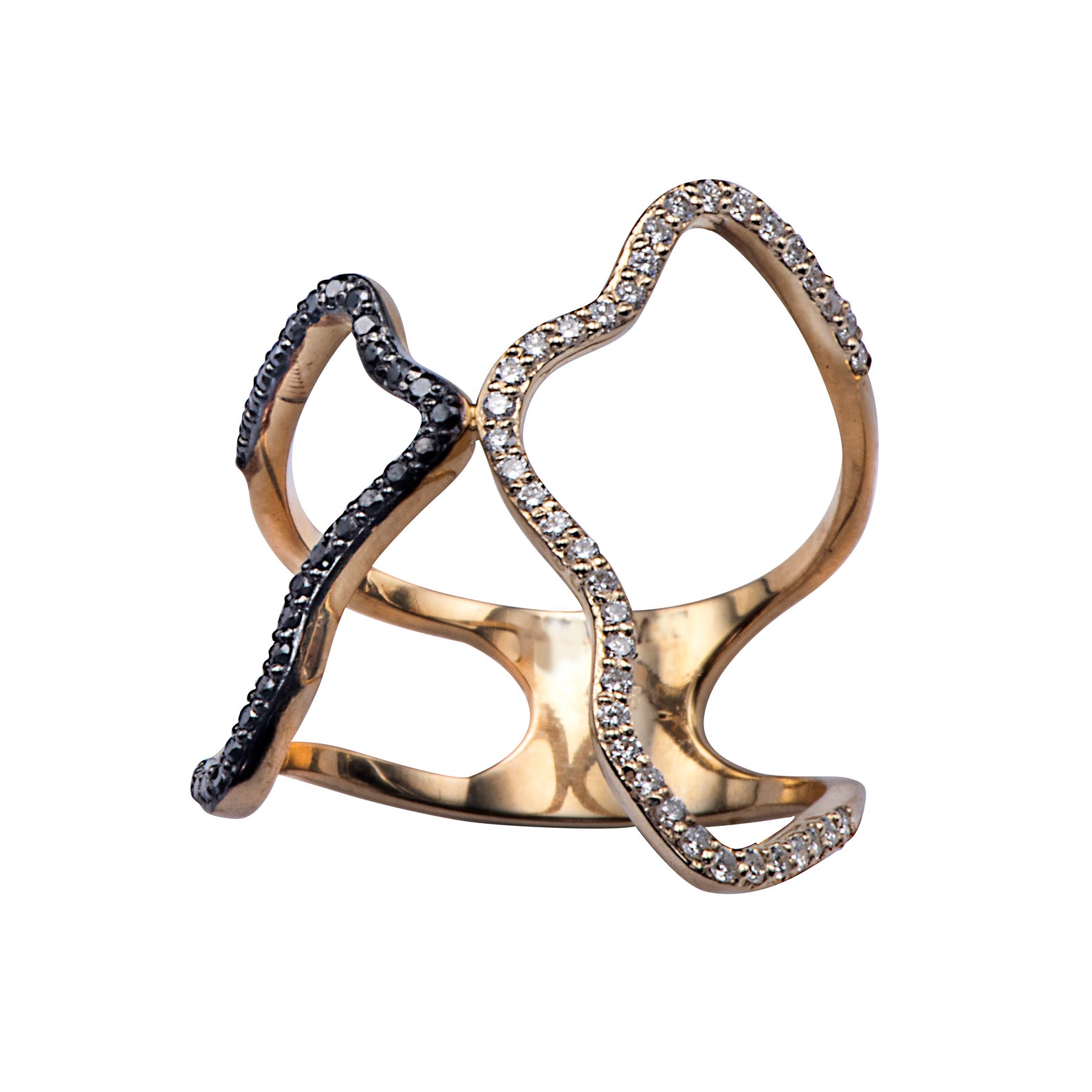 Abstract Shapes Open Diamond Ring, Black and White Wide Band Rings for ...