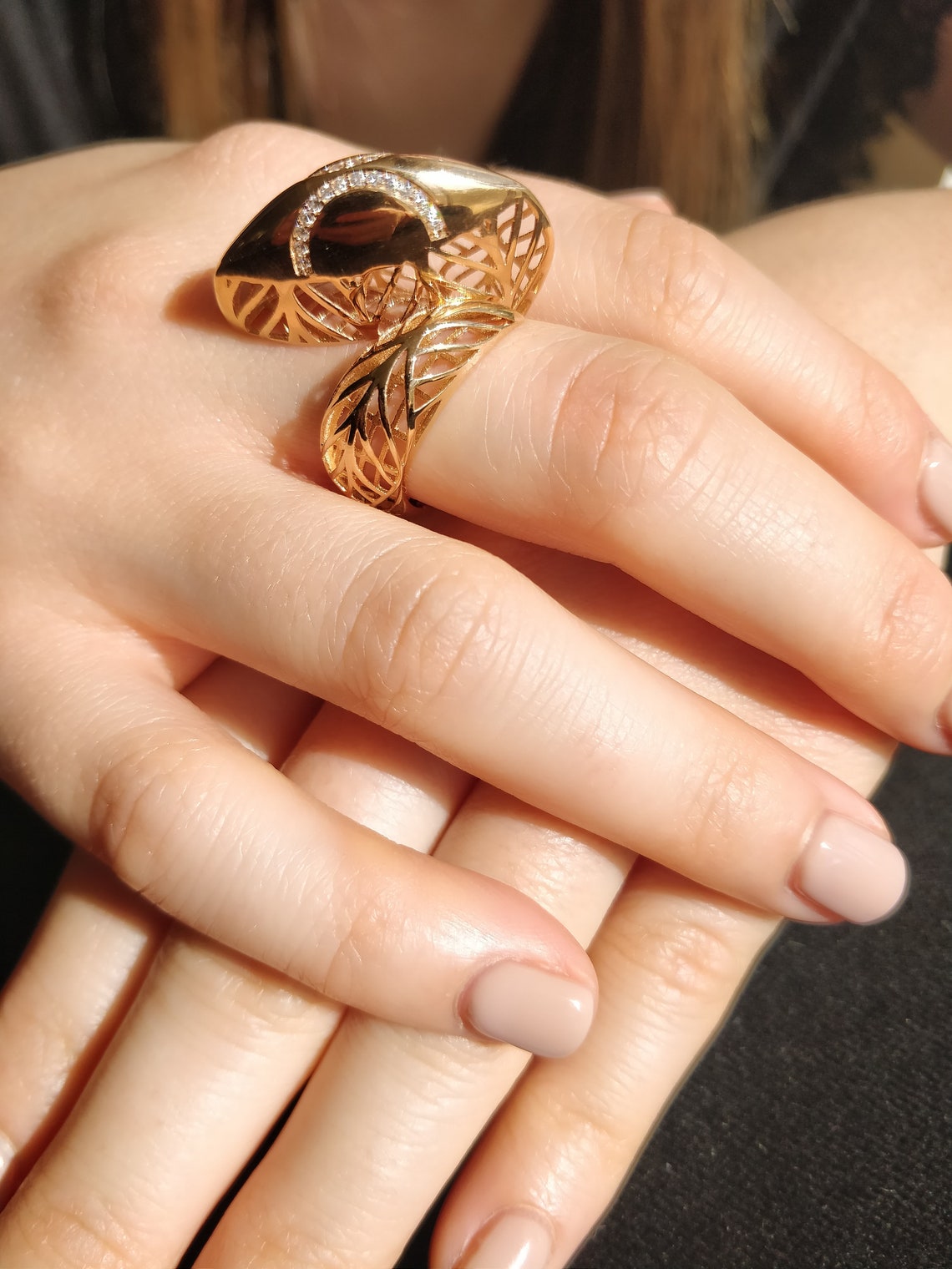 Gold Statement Ring, Diamond Ring, Large Abstract Gold Ring, Modern ...