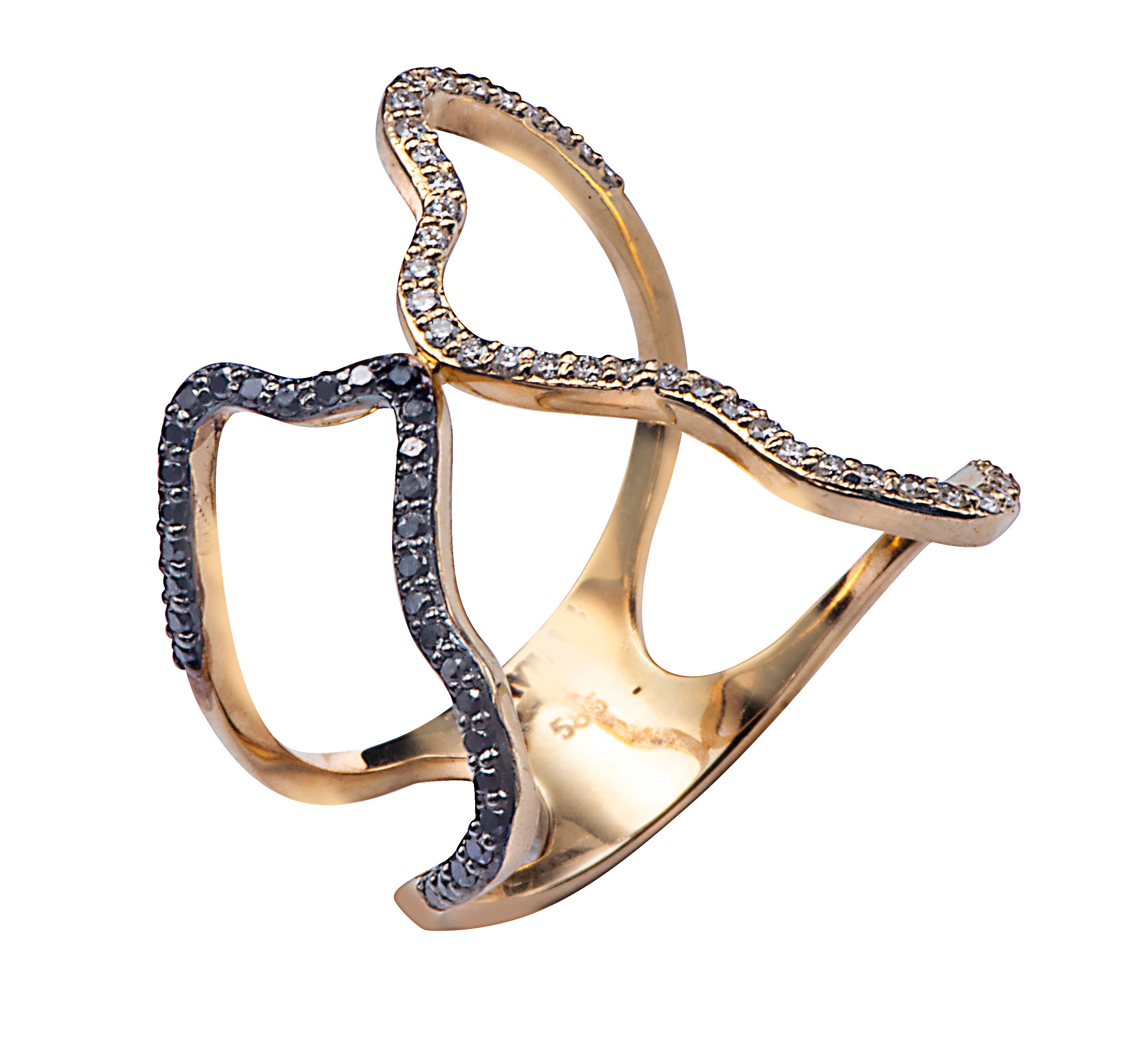 Abstract Shapes Open Diamond Ring, Black and White Wide Band Rings for ...