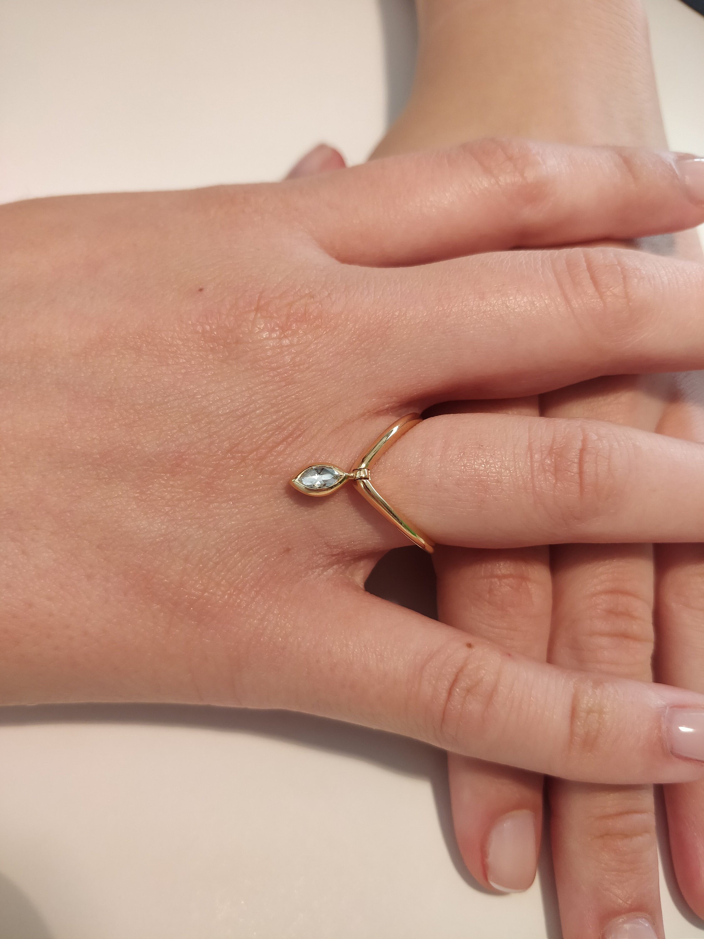 Gold Marquise Ring, Third Eye Ring , Green Garnet Ring, Purple Sapphire ...