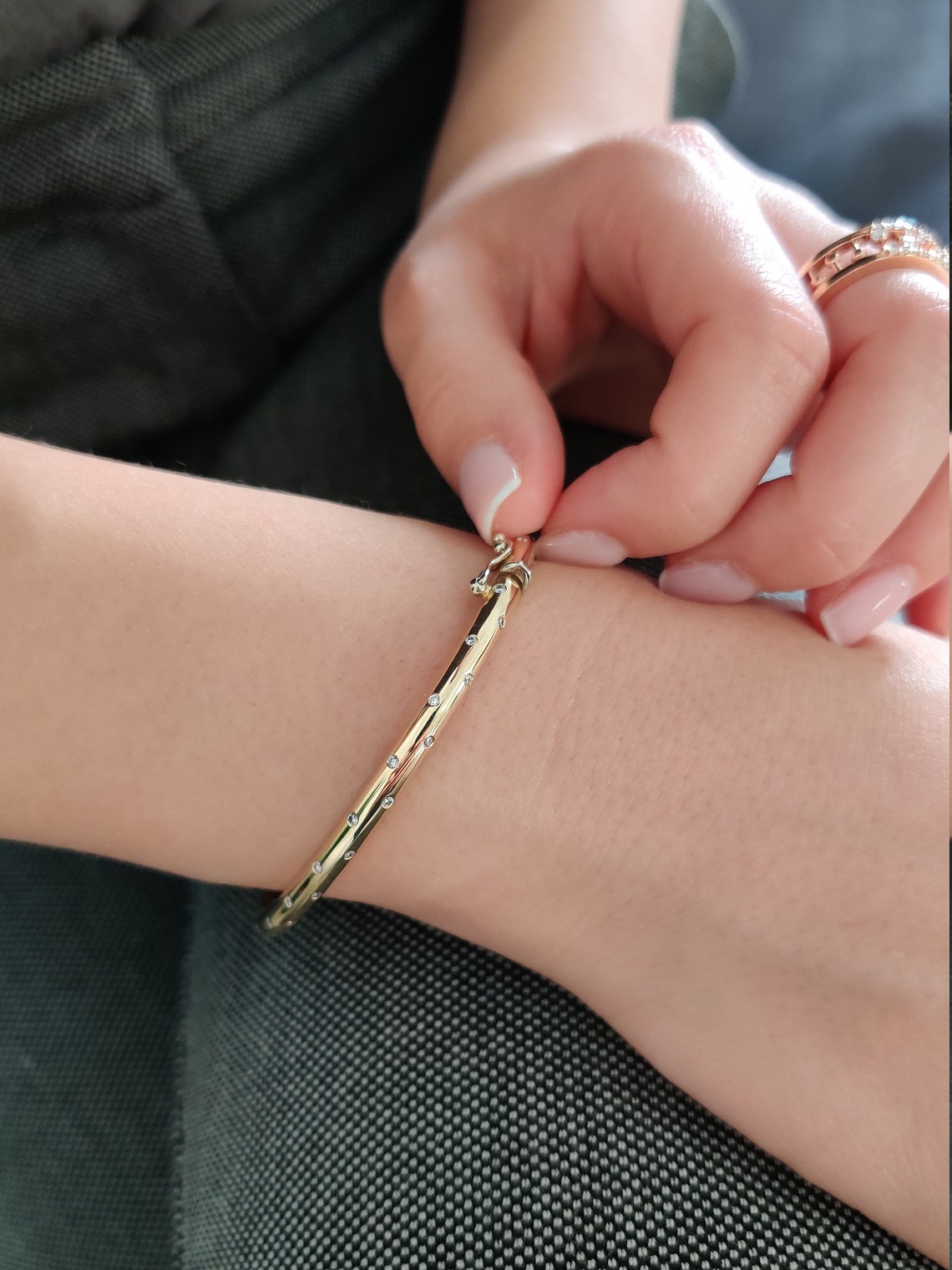 Gold Flush Set Diamond Cuff Bracelet - Handmade Jewelry - 14k Gold 0.33 ...