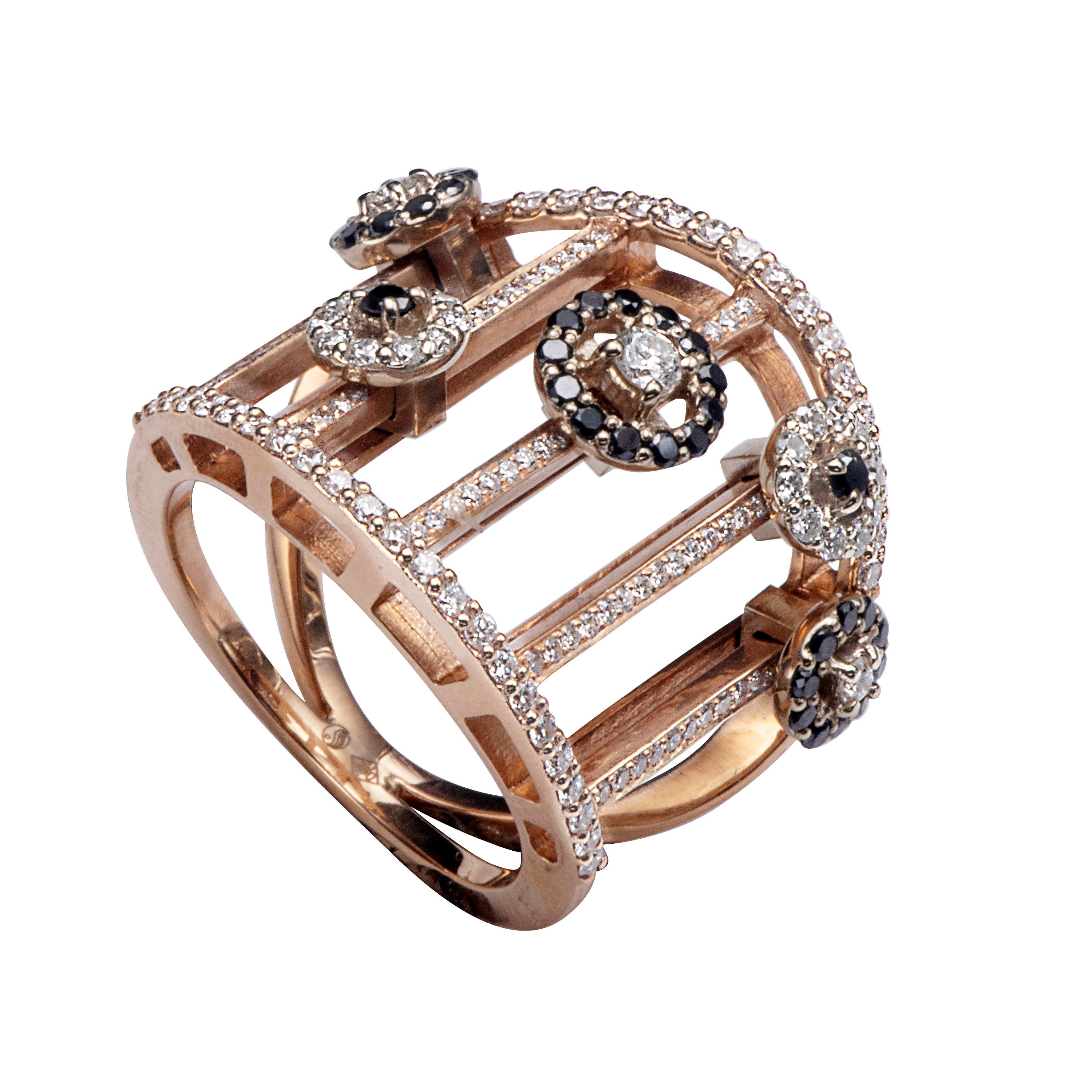 White and Black Diamonds 18 Karat Rose Gold Dynamic Ring Unique ...