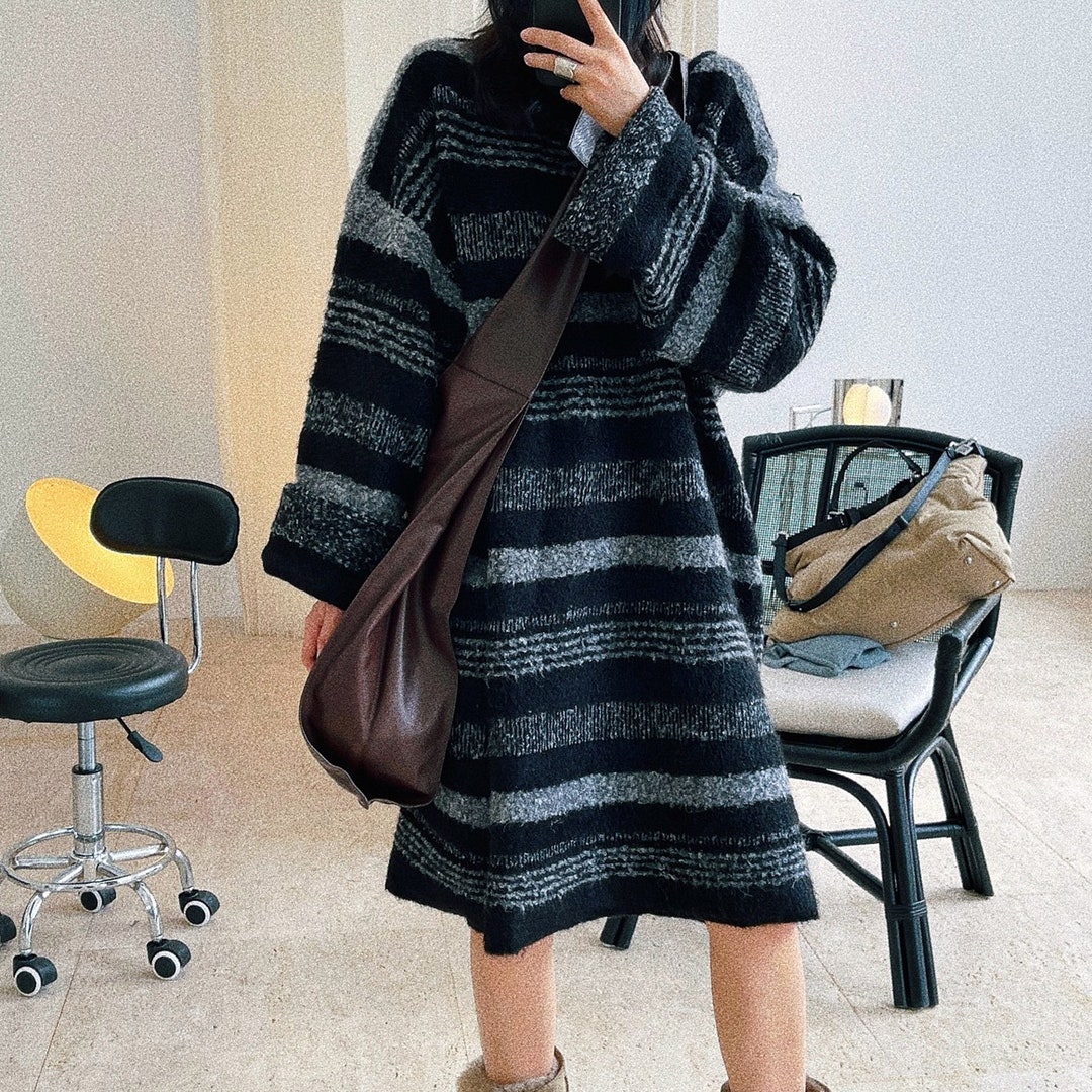 Knit Dress for Women Knitted Long Sweater Dress Striped Knit - Etsy