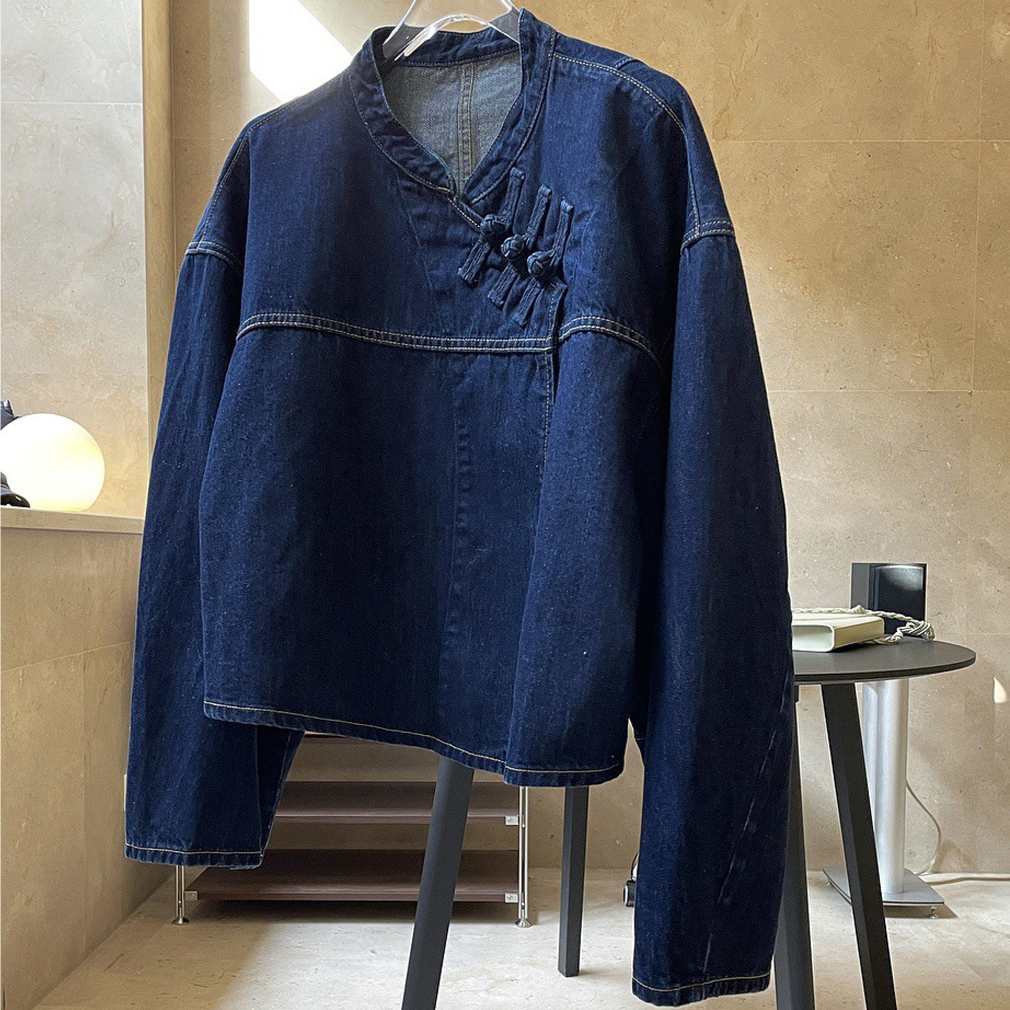 Denim Crop Top With Frog Toggles Chinese Style Denim Top Loose - Etsy