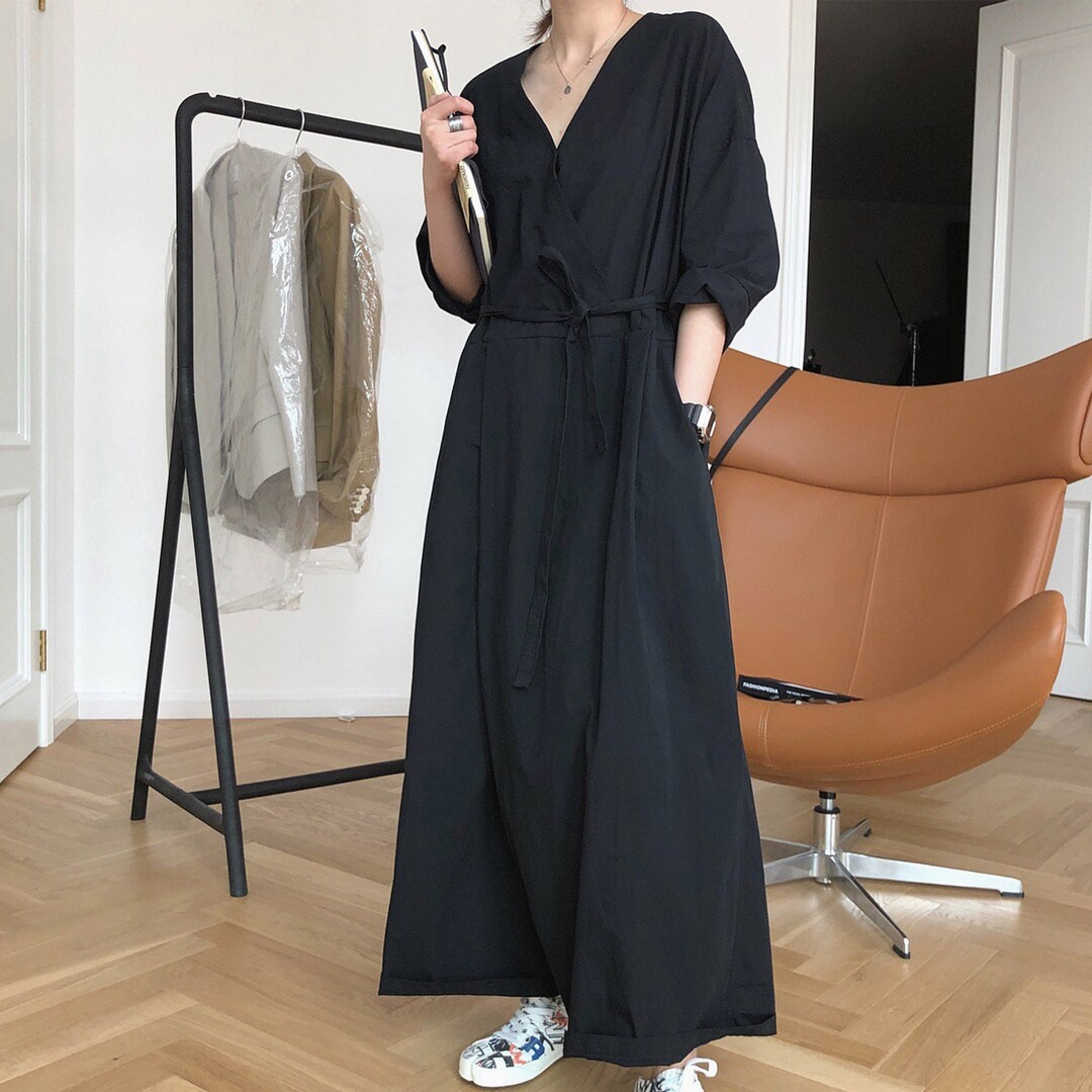 Cotton Jumpsuit Wide Leg Jumpsuit Loose Fit Overall Cotton One Piece V ...