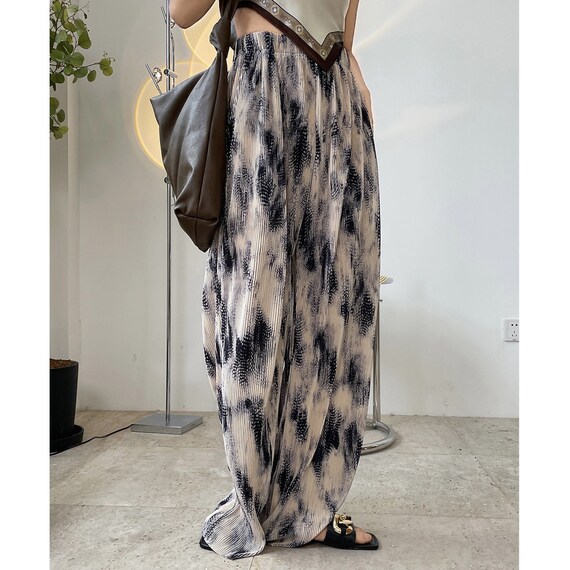 Pleats Long Pants Wide Leg Full Length Pants Tie Dye Prints | Etsy