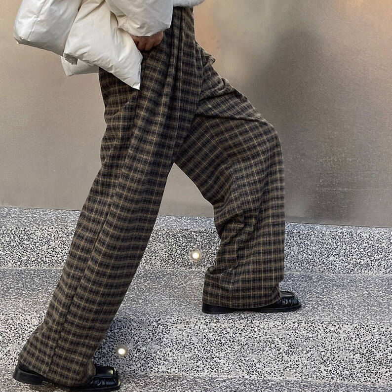 Retro Style Plaid Pants Wide Leg Check Weave Pants Smoke - Etsy