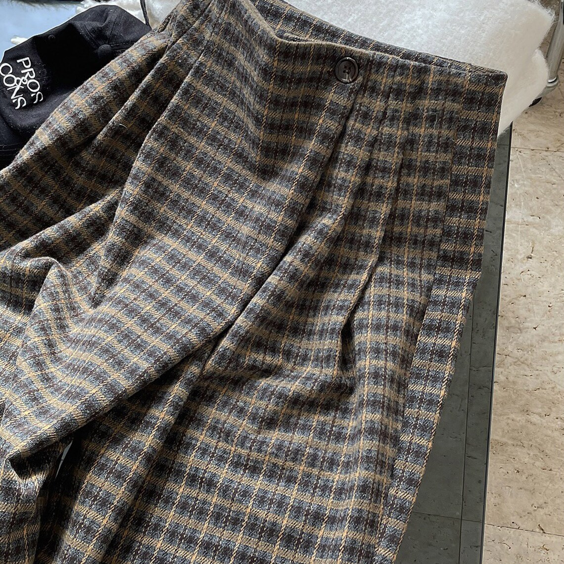 Retro Style Plaid Pants Wide Leg Check Weave Pants Smoke - Etsy