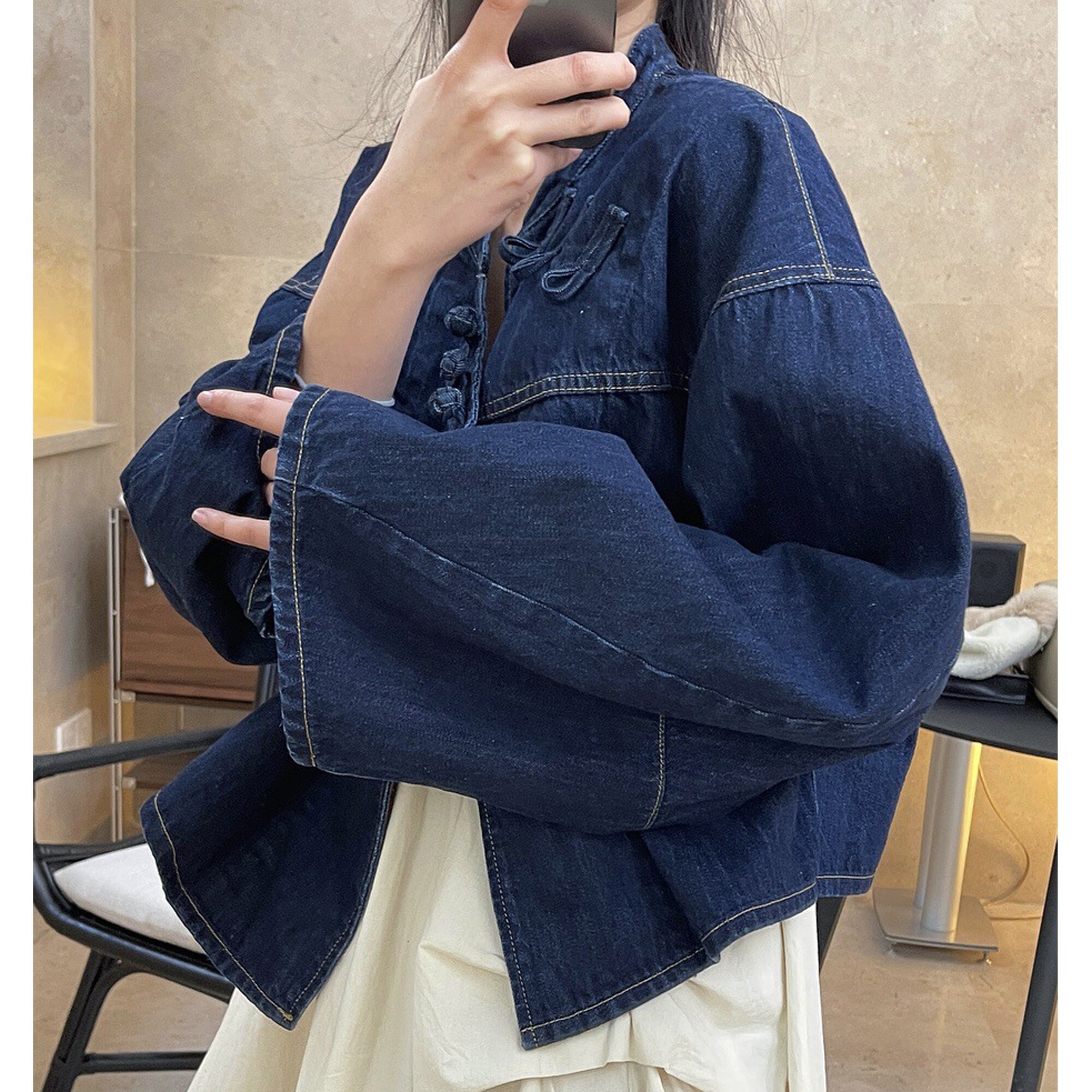 Denim Crop Top With Frog Toggles Chinese Style Denim Top Loose - Etsy