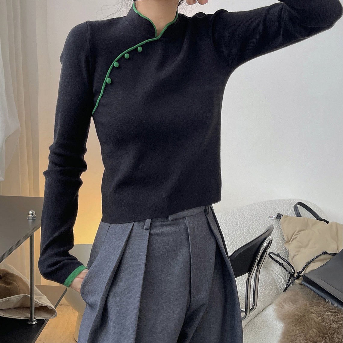 Stretchy Crop Top With Stand Collar and Overlap Lapel Details - Etsy