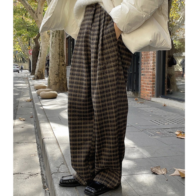 Retro Style Plaid Pants Wide Leg Check Weave Pants Smoke - Etsy
