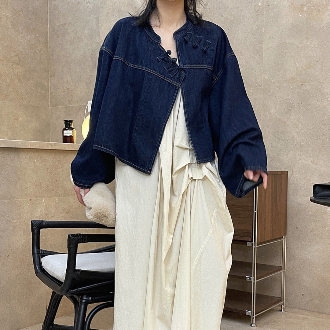 Denim Crop Top With Frog Toggles Chinese Style Denim Top Loose Ift ...