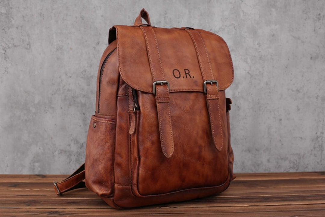 Full Grain Man Leather Backpack, Personalized Backpack, Monogrammed ...