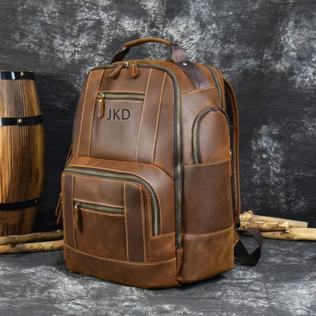 Personalized Leather Backpack, 15.6" Laptop Backpack, Travel Weekend ...