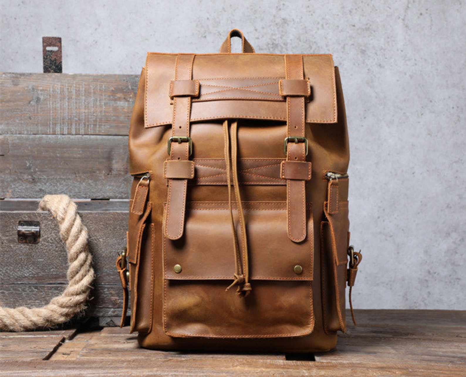 Handmade Full Grain Leather Backpack, Men Travel Backpack, Laptop ...