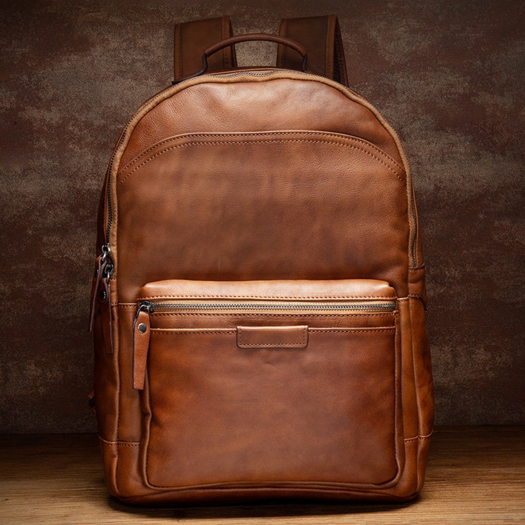 Personalized Leather Backpack, Full Grain Leather Daypack, Monogrammed ...