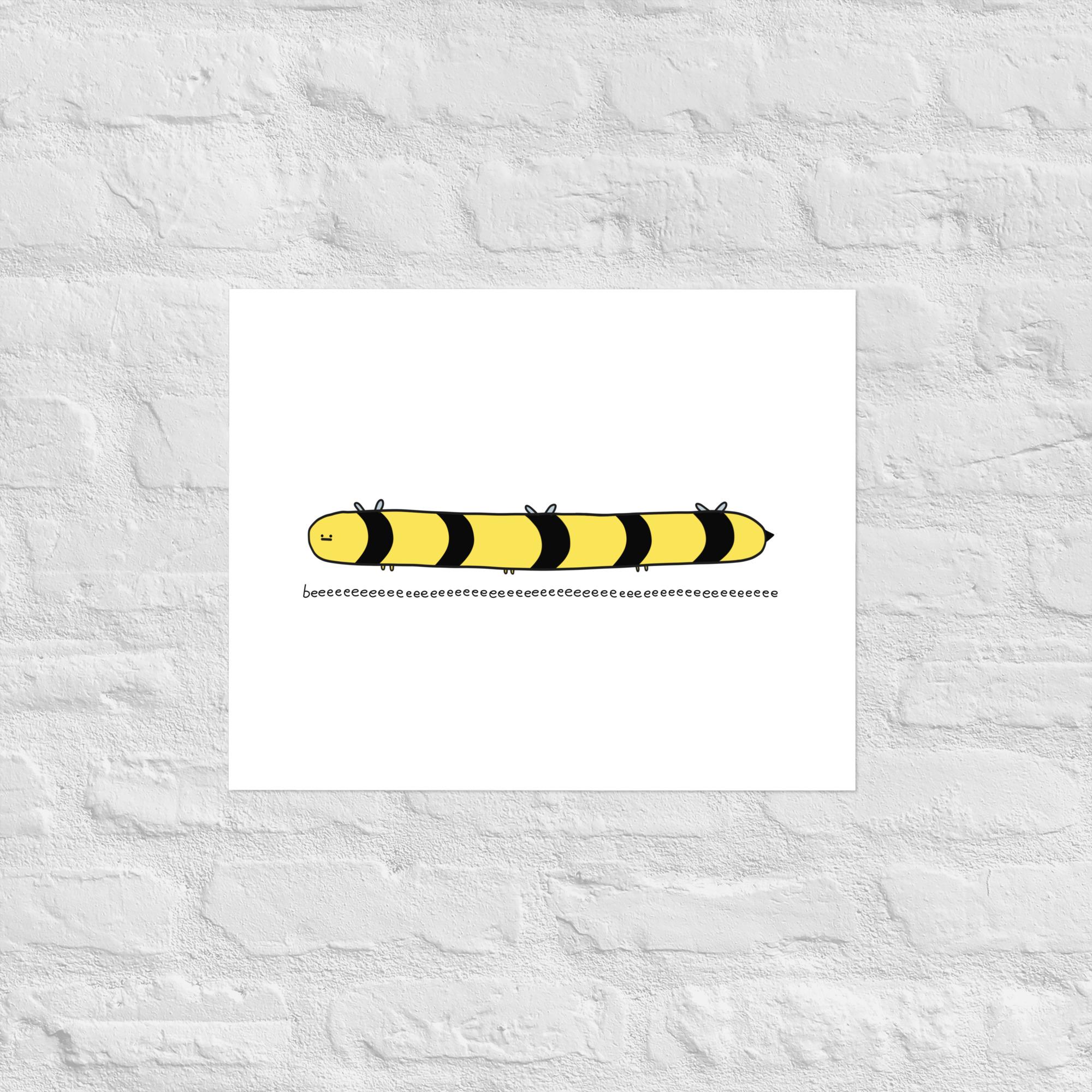 Long Bee Poster – Cute Cartoon Insect Art Print – Whimsical Kawaii Bee ...
