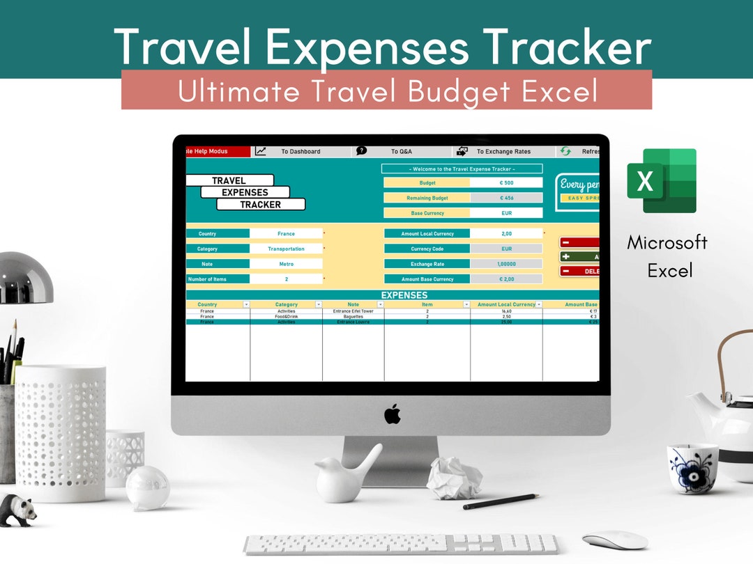 Travel Expenses Tracker for Excel Enter and Track Spending - Etsy