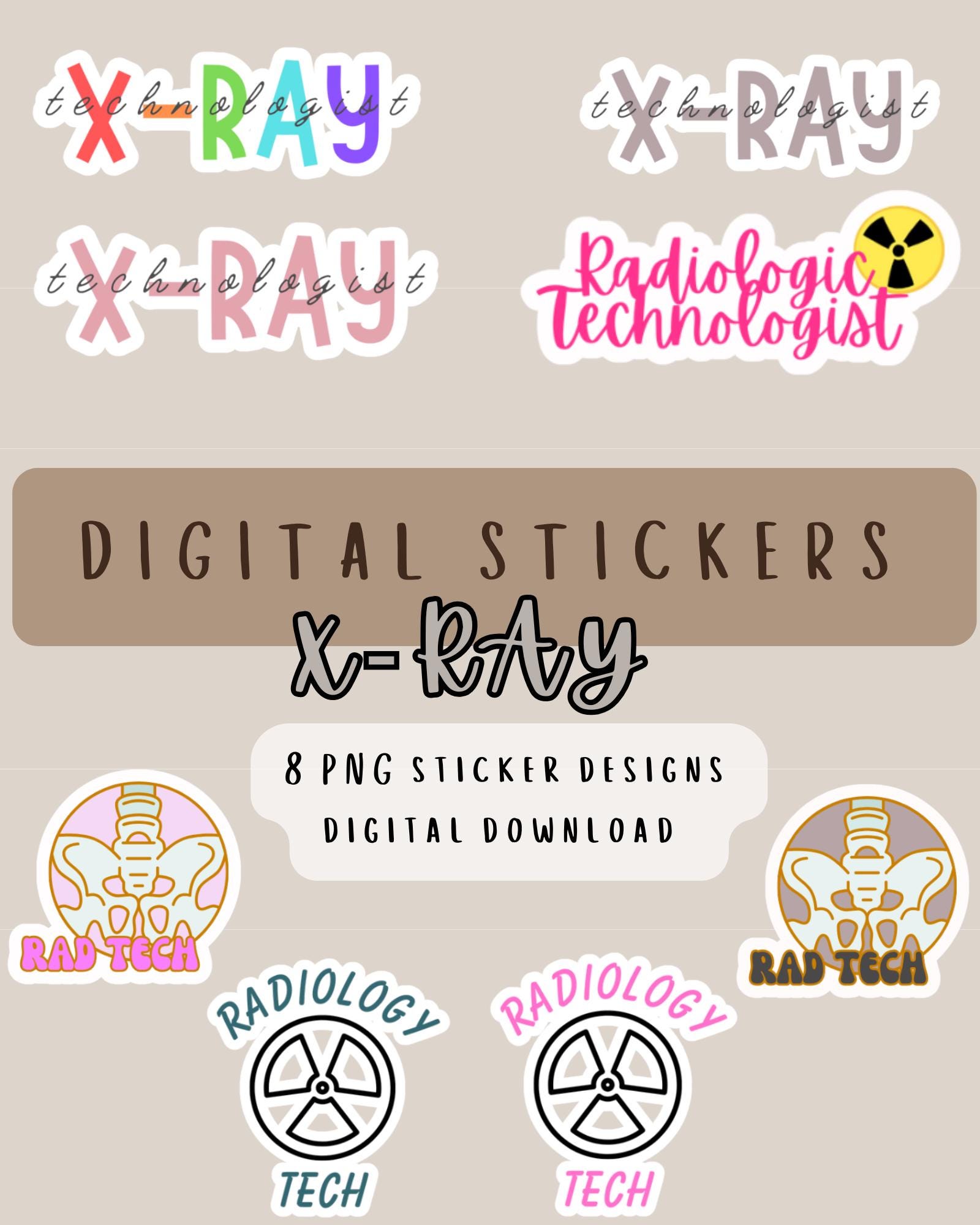 X-ray Design Stickers, 8 PNG Digital Stickers, Radiology Stickers, X ...