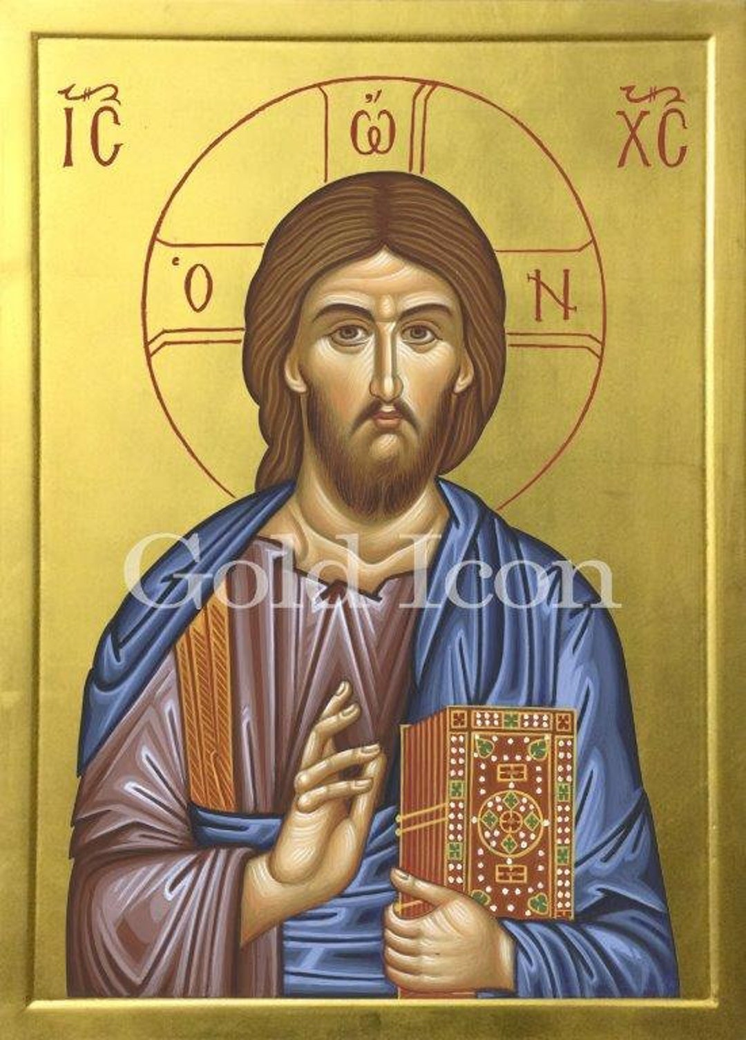 22k Gold Leaf Icon of the Lord Jesus Christ, Byzantine Icon Gilded Gold ...