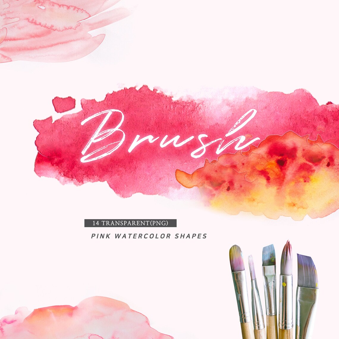 Pink Watercolor Shapes Png Overlays, Pink Brush Strokes, Pink Confetti ...