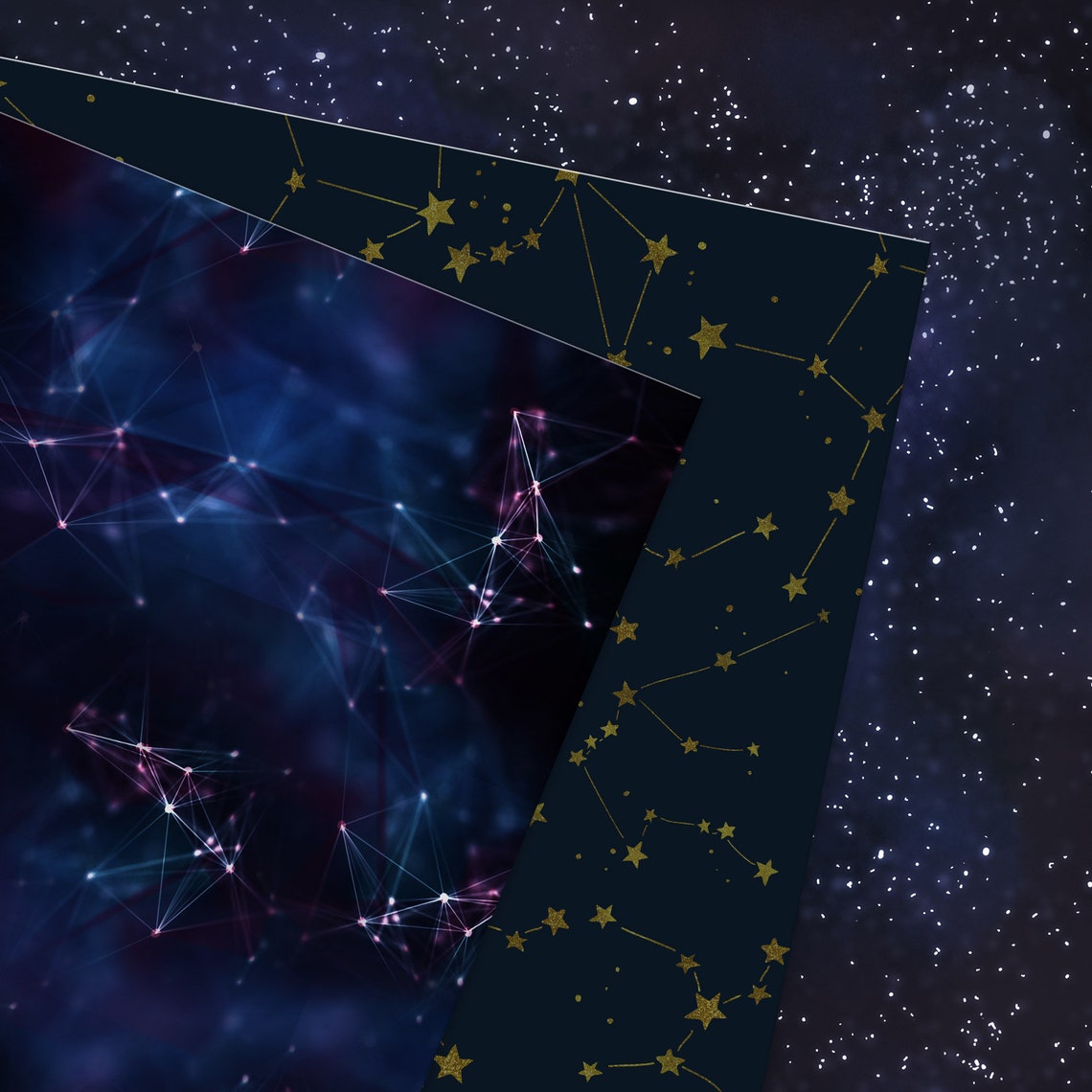 Starry Night Clipart, Gold Stars Midnight Scrapbook Digital Paper, Star ...