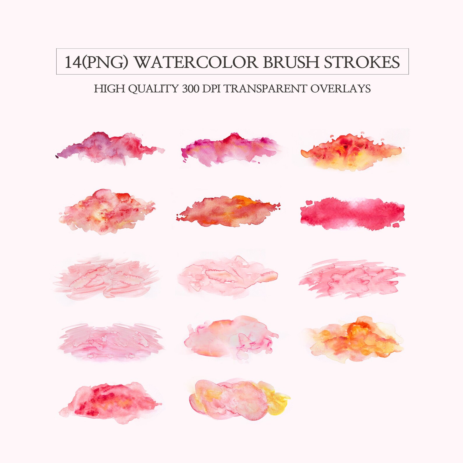 Pink Watercolor Shapes Png Overlays, Pink Brush Strokes, Pink Confetti ...