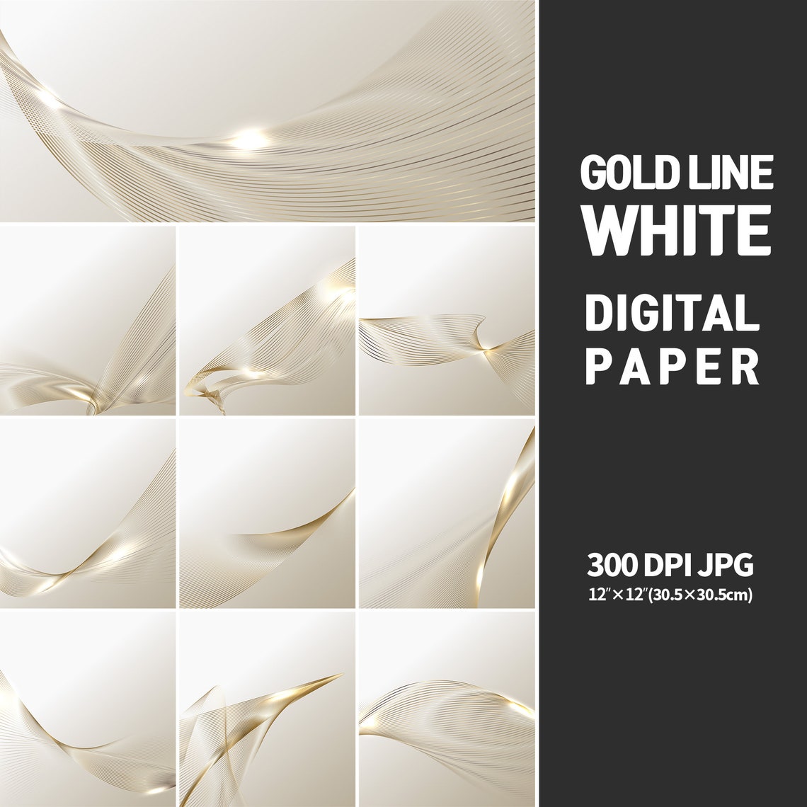 White and Gold Collection, Line Art Modern Clipart Digital Clipart ...