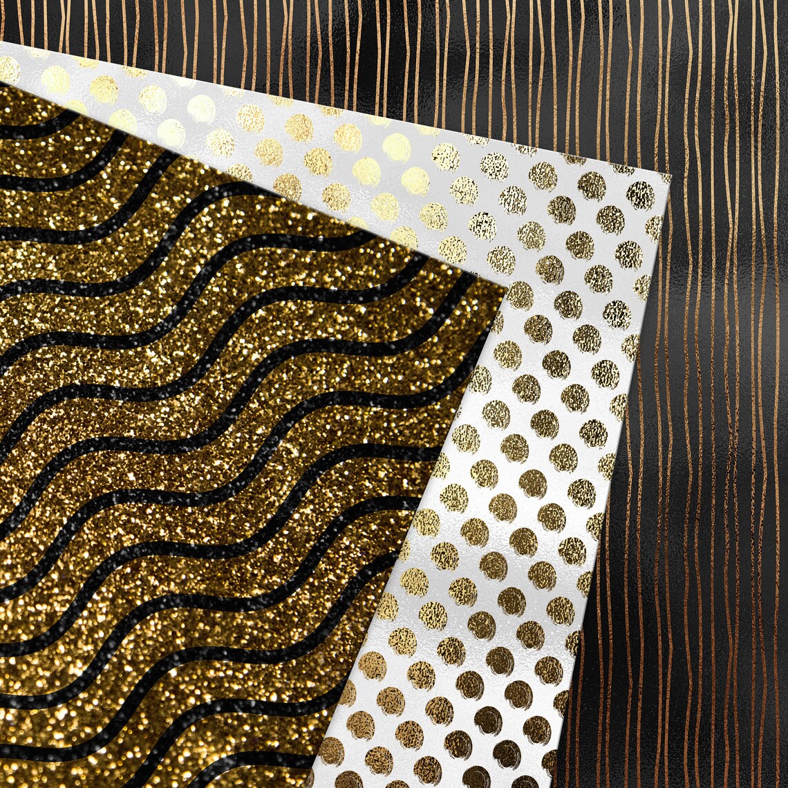 Gold Foil Digital Papers, Shape and Line, Scrapbook, Christmas Instant ...