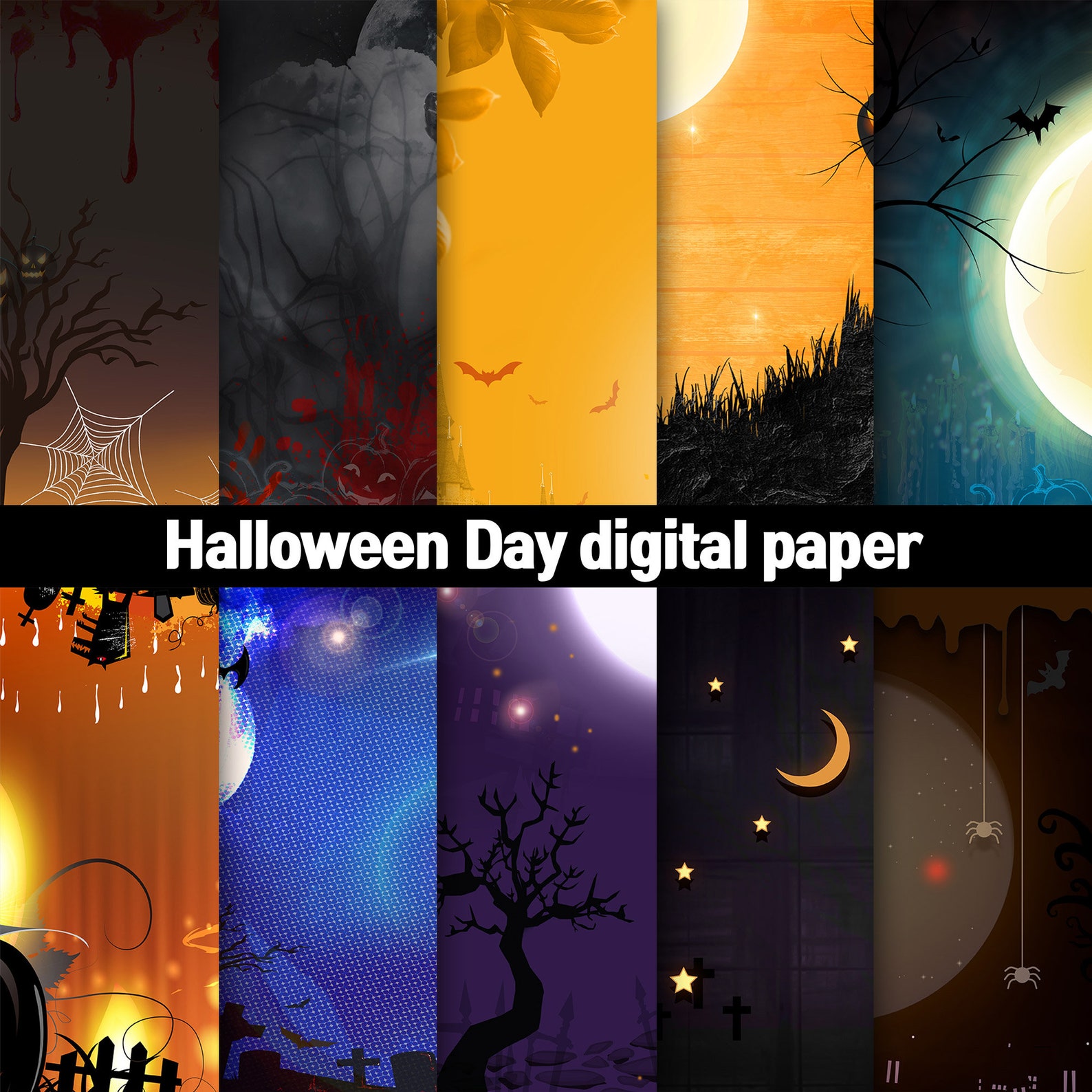 Halloween Digital Paper, Scrapbook Papers, Halloween, Spooky ...