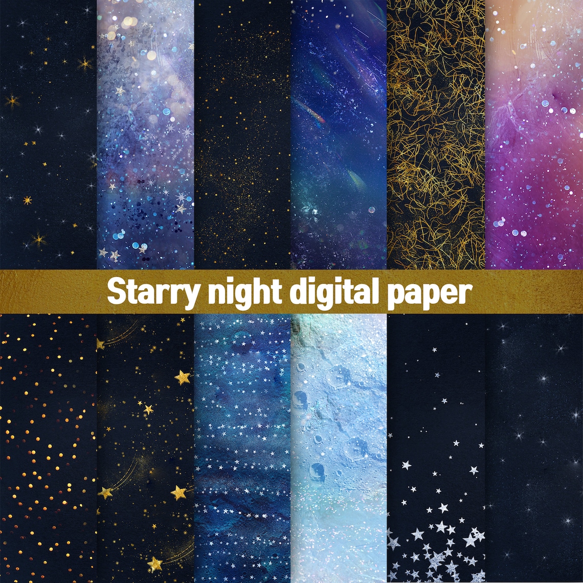 Starry Night Digital Paper, Digital Scrapbooking Kit, Night Sky Dream ...