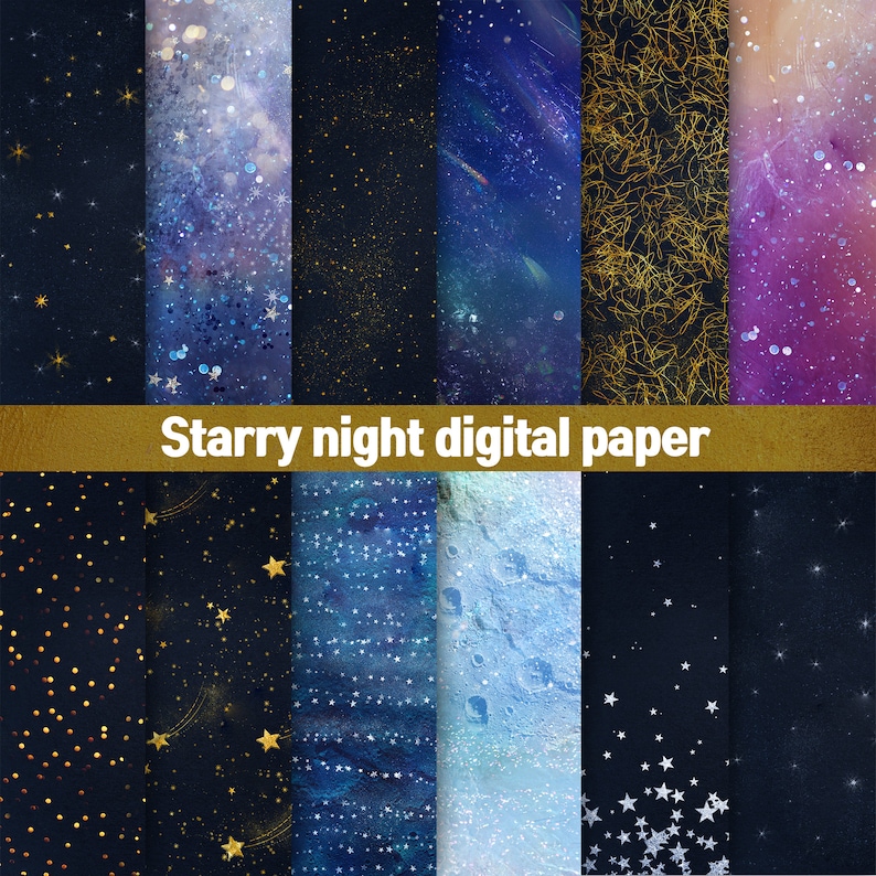 Starry Night Digital Paper, Digital Scrapbooking Kit, Night Sky Dream ...