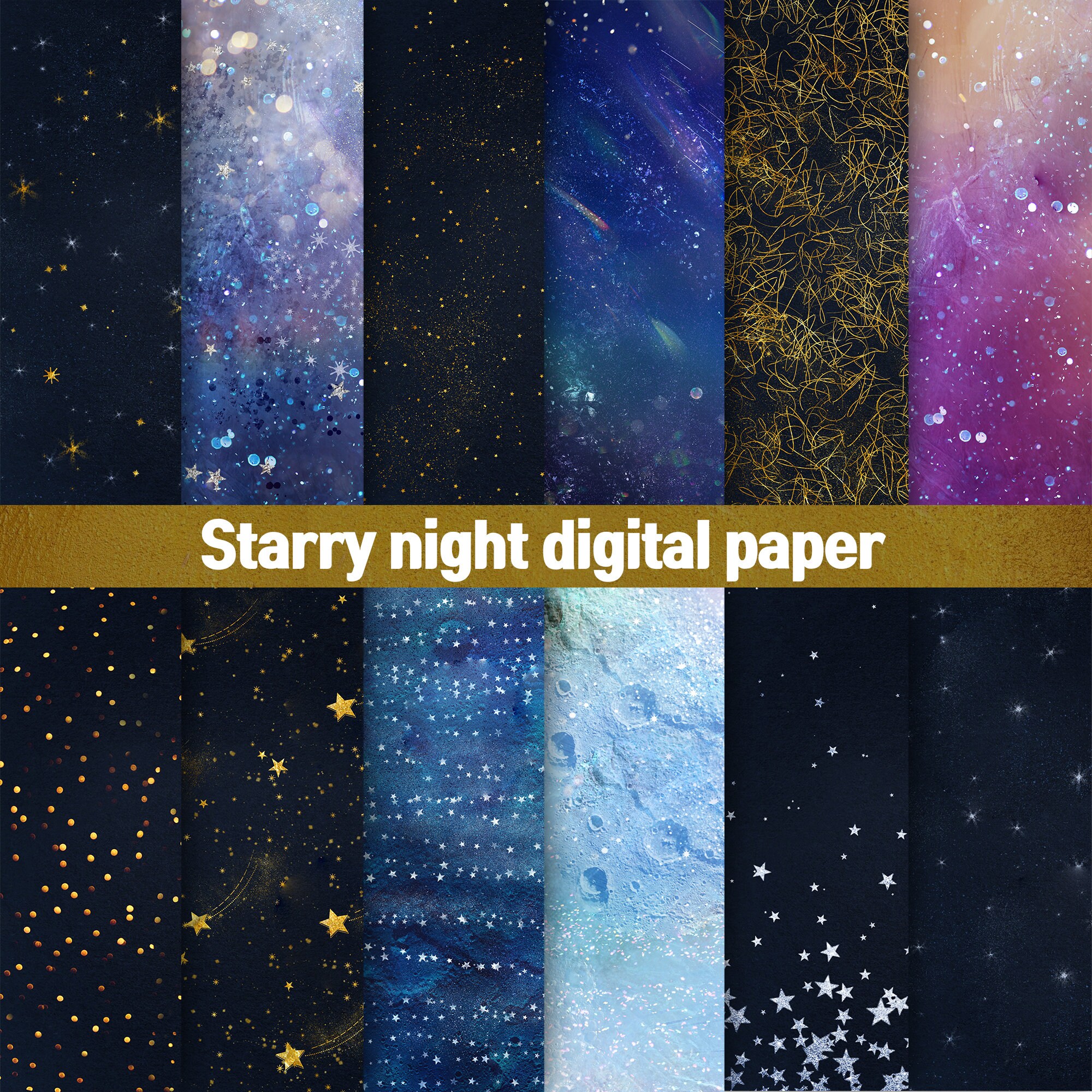 Starry Night Digital Paper, Digital Scrapbooking Kit, Night Sky Dream ...