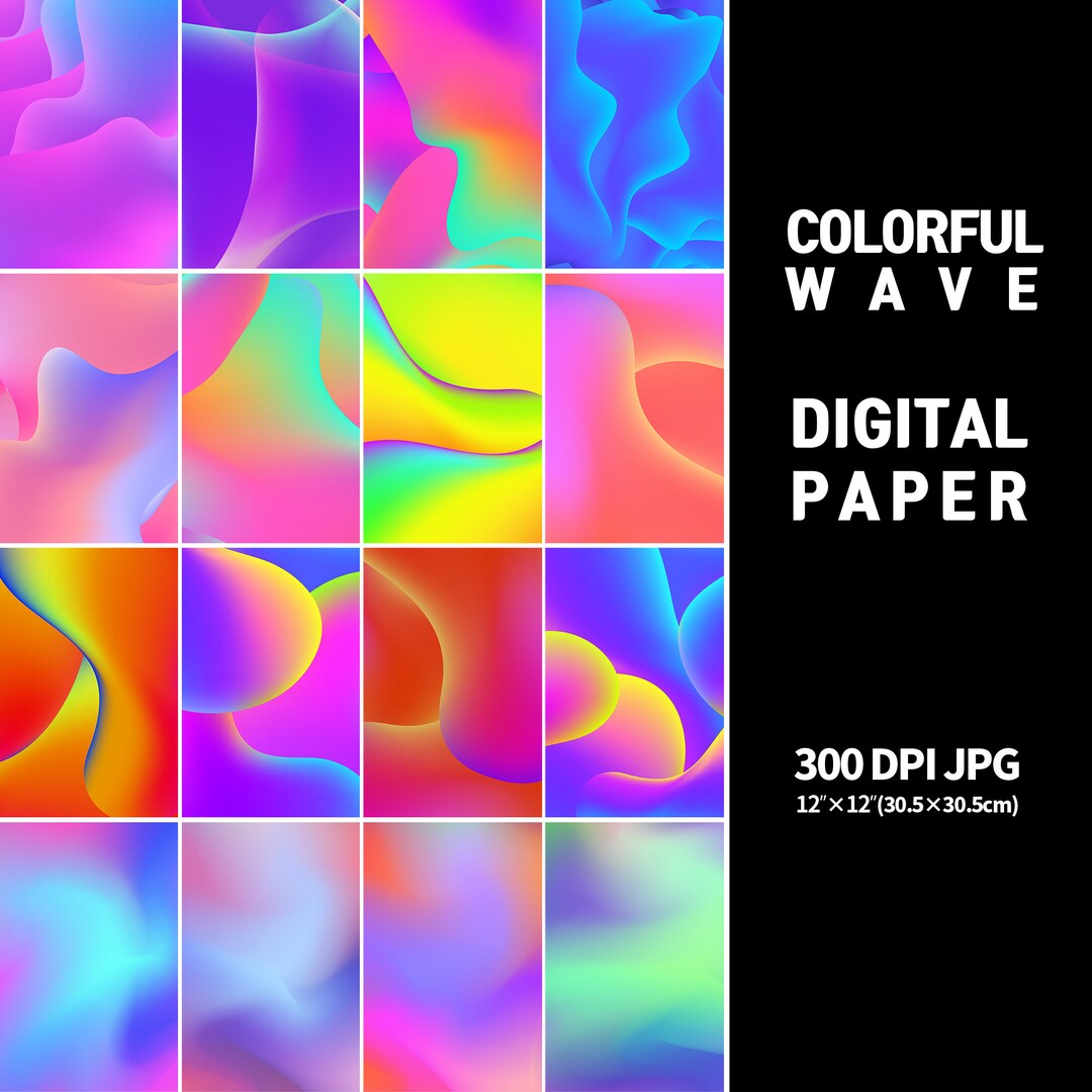 Colorful Digital Wave Paper, Watercolor Paint Texture, Bright Colorful ...