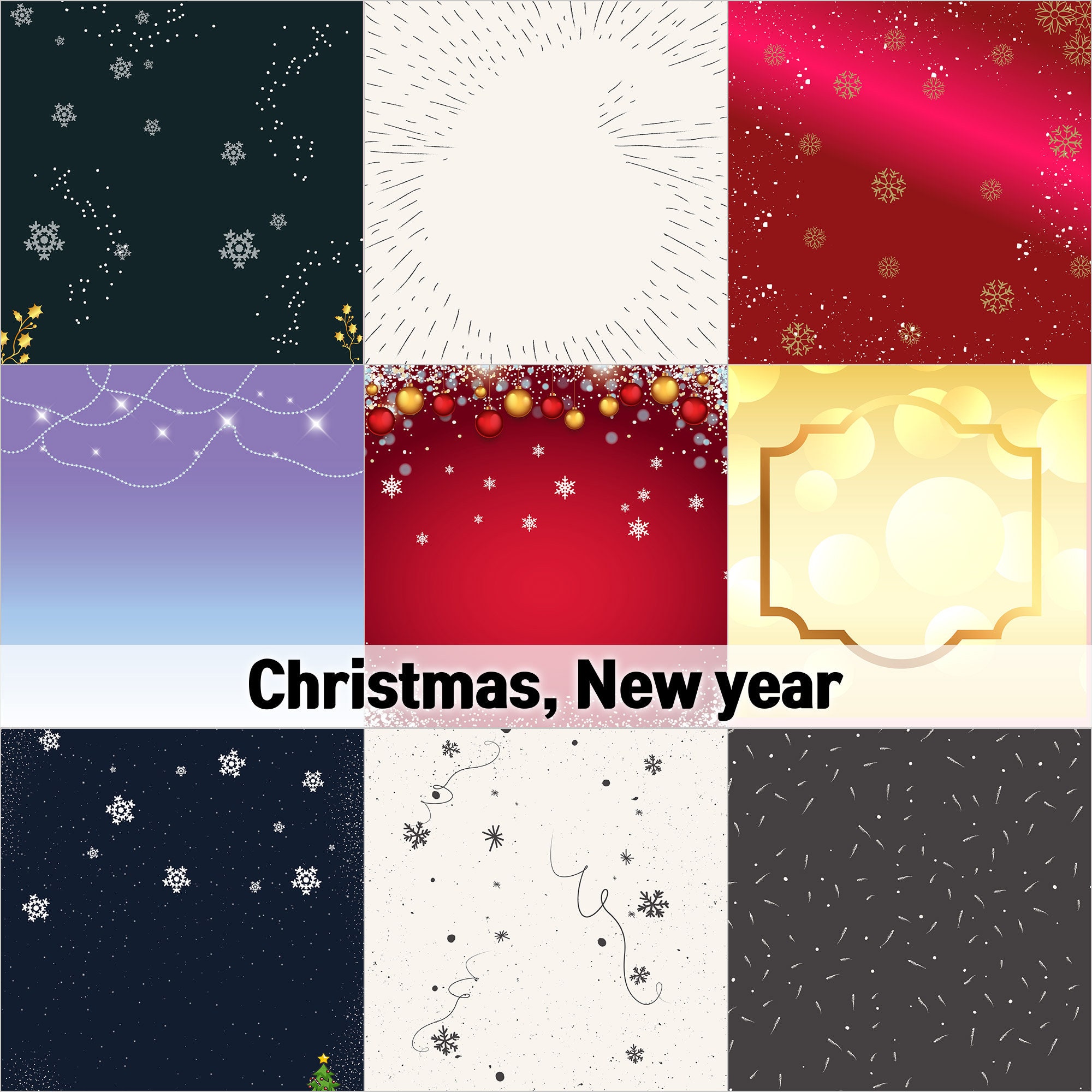 Christmas, New Year Digital Paper, Snowflake Bokeh Holiday Background ...