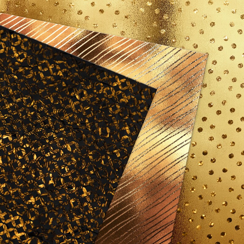 Gold Foil Digital Papers, Shape and Line, Scrapbook, Christmas Instant ...