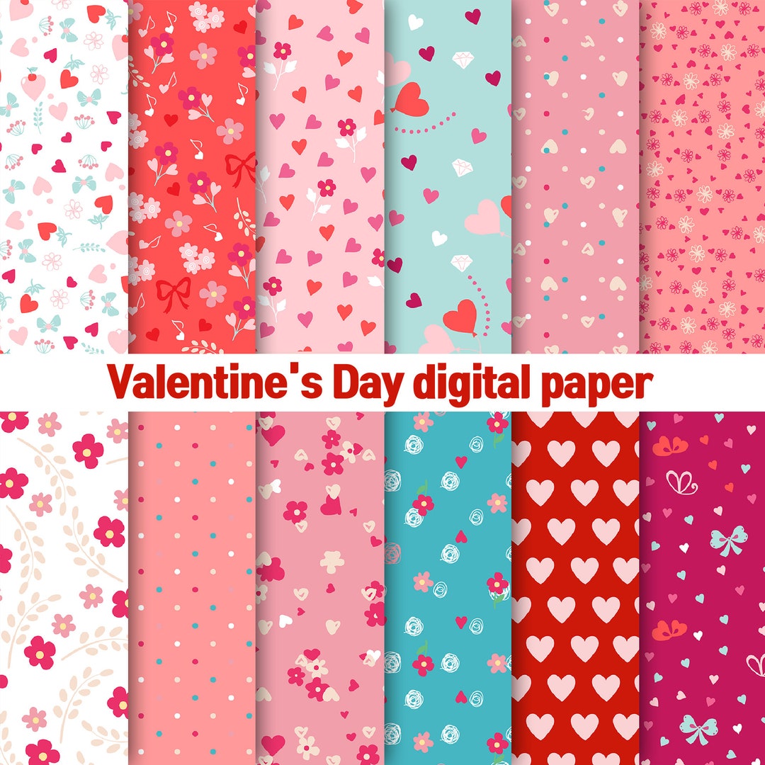 Valentine's Day Digital Paper Scrapbook Paper Love Valentine Pattern ...