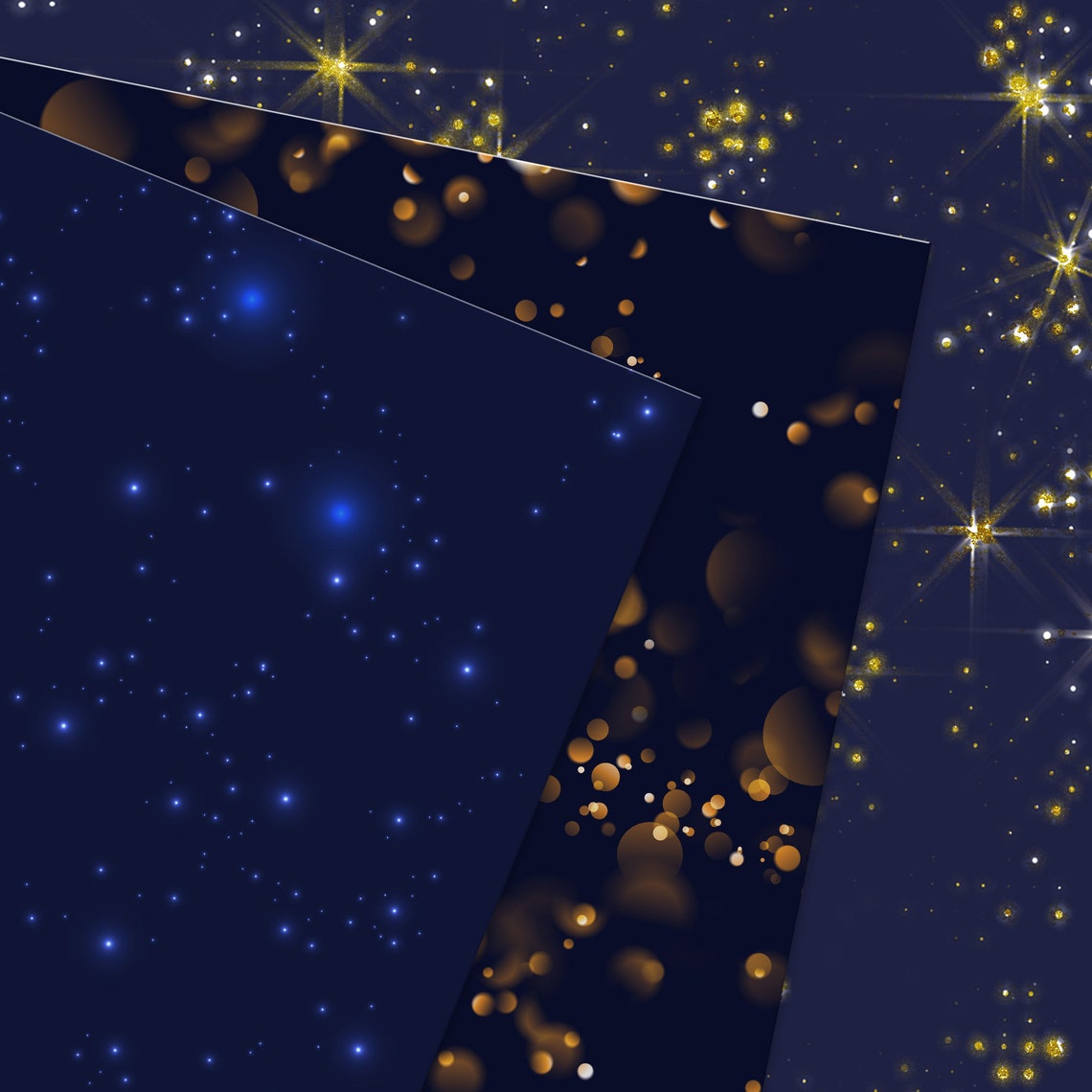 Starry Night Clipart, Gold Stars Midnight Scrapbook Digital Paper, Star ...