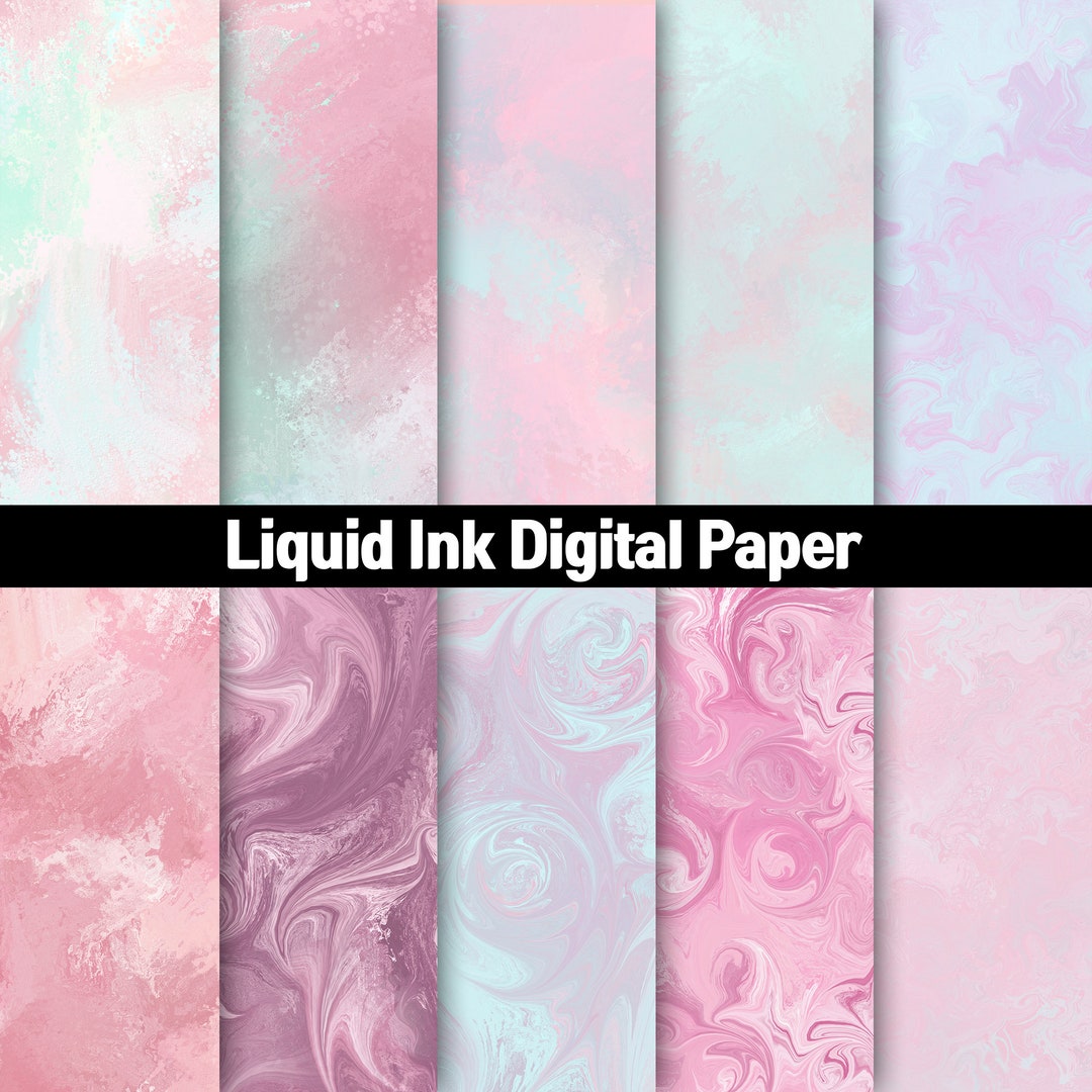 Liquid Ink Pink Digital Paper, Printable Scrapbook Paper With Ink ...