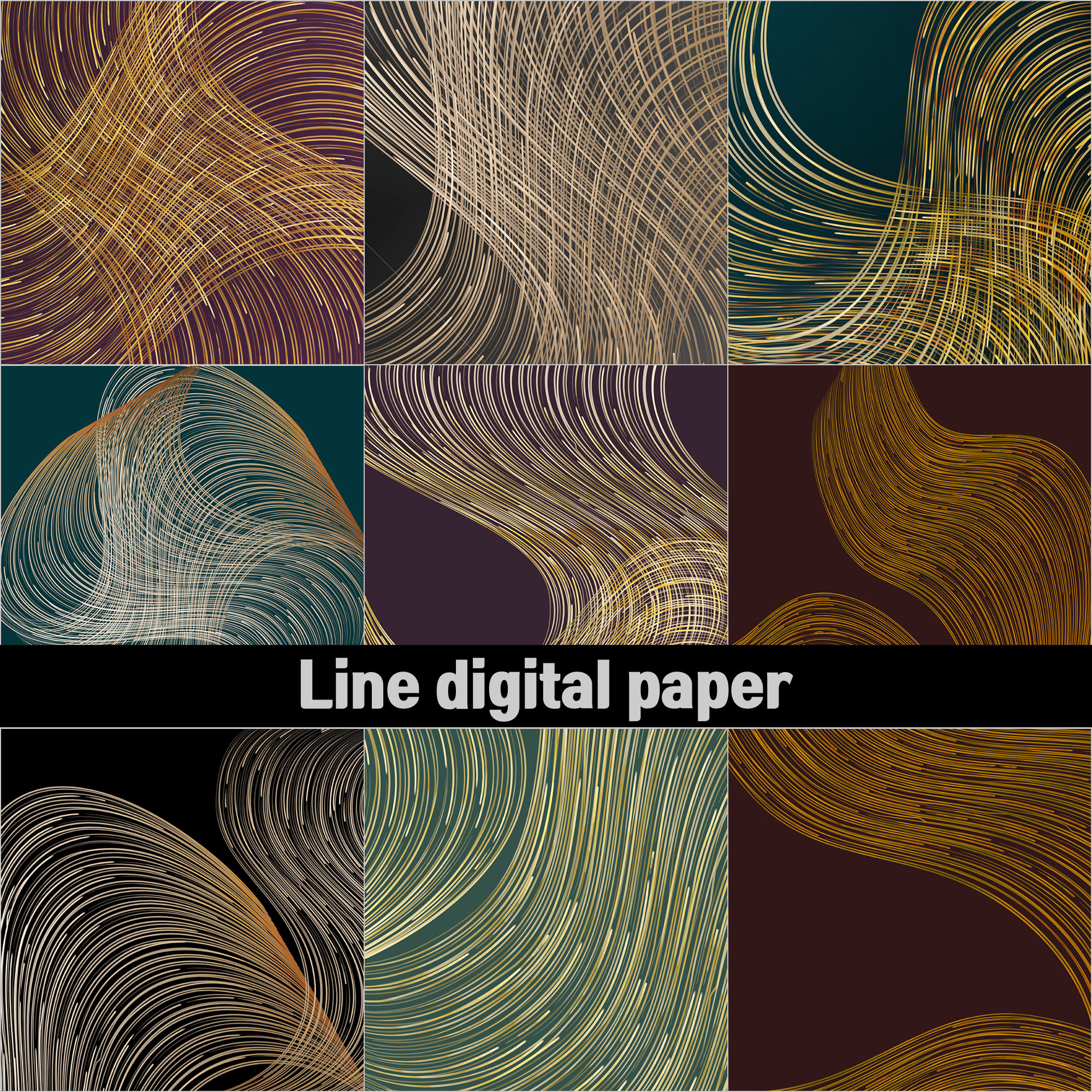 Fine Line Art Digital Paper, Texture Scrapbook Paper 12x12, Modern ...