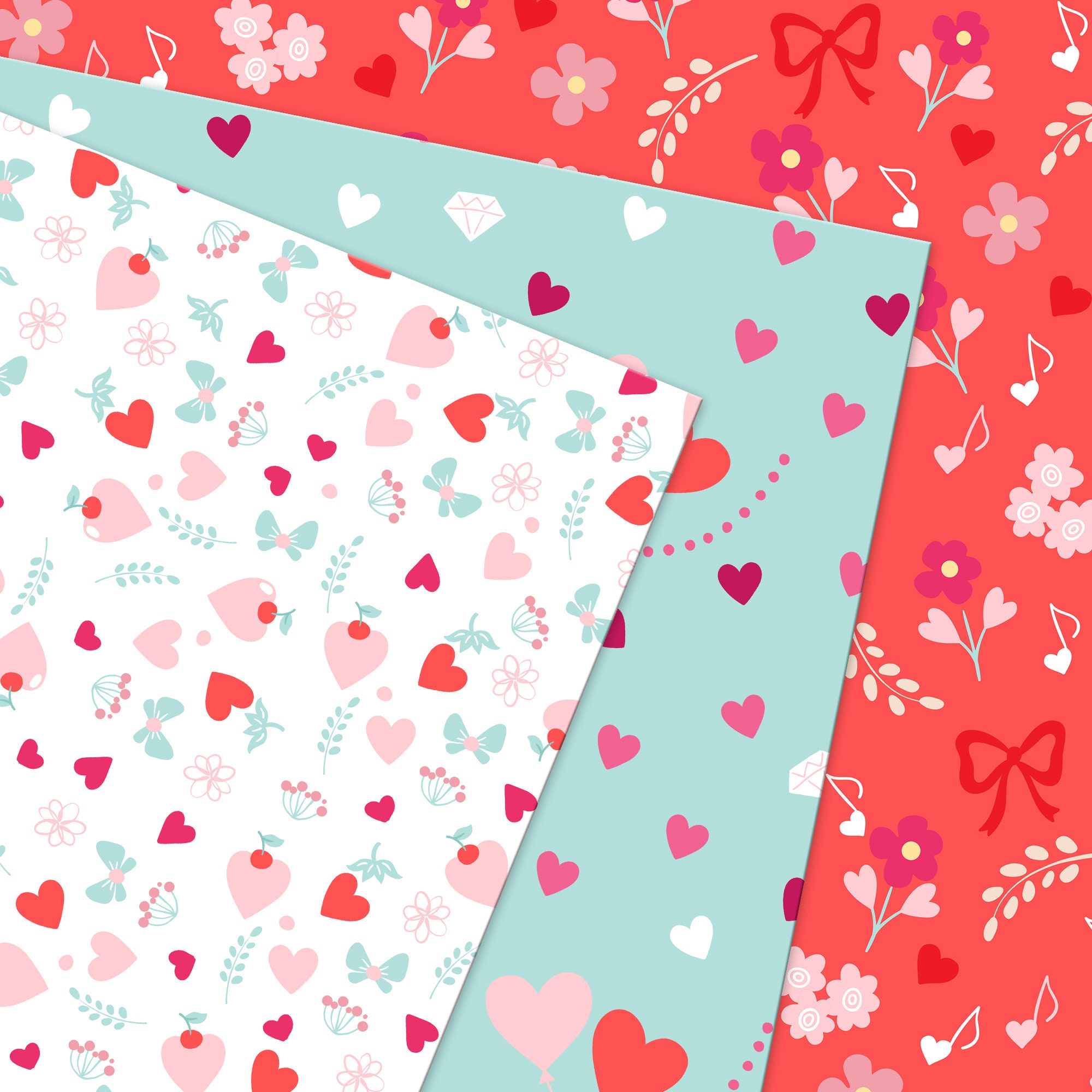 Valentine's Day Digital Paper Scrapbook Paper Love Valentine Pattern ...
