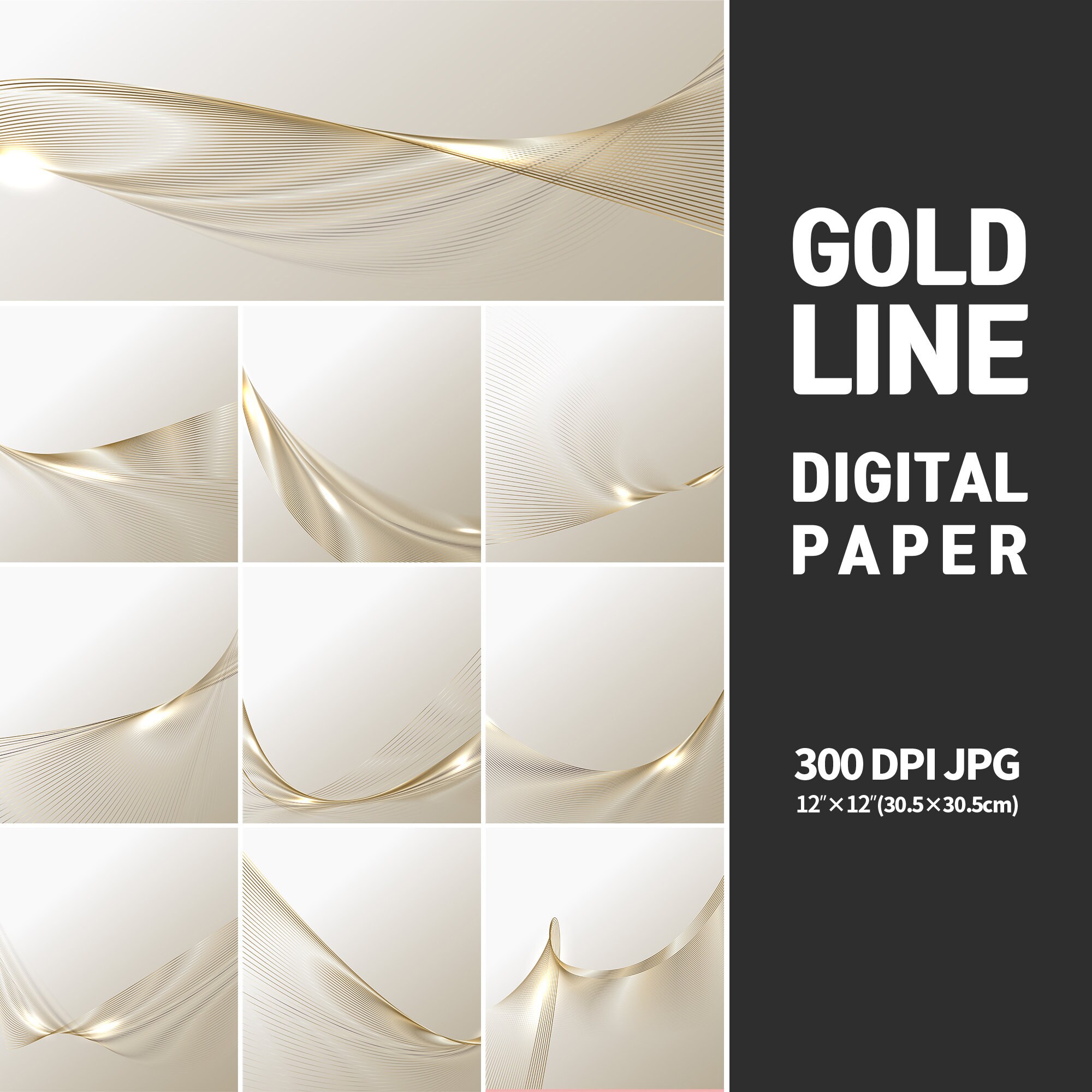 Gold Line White and Gold Collection, Line Art Modern Clipart Digital ...