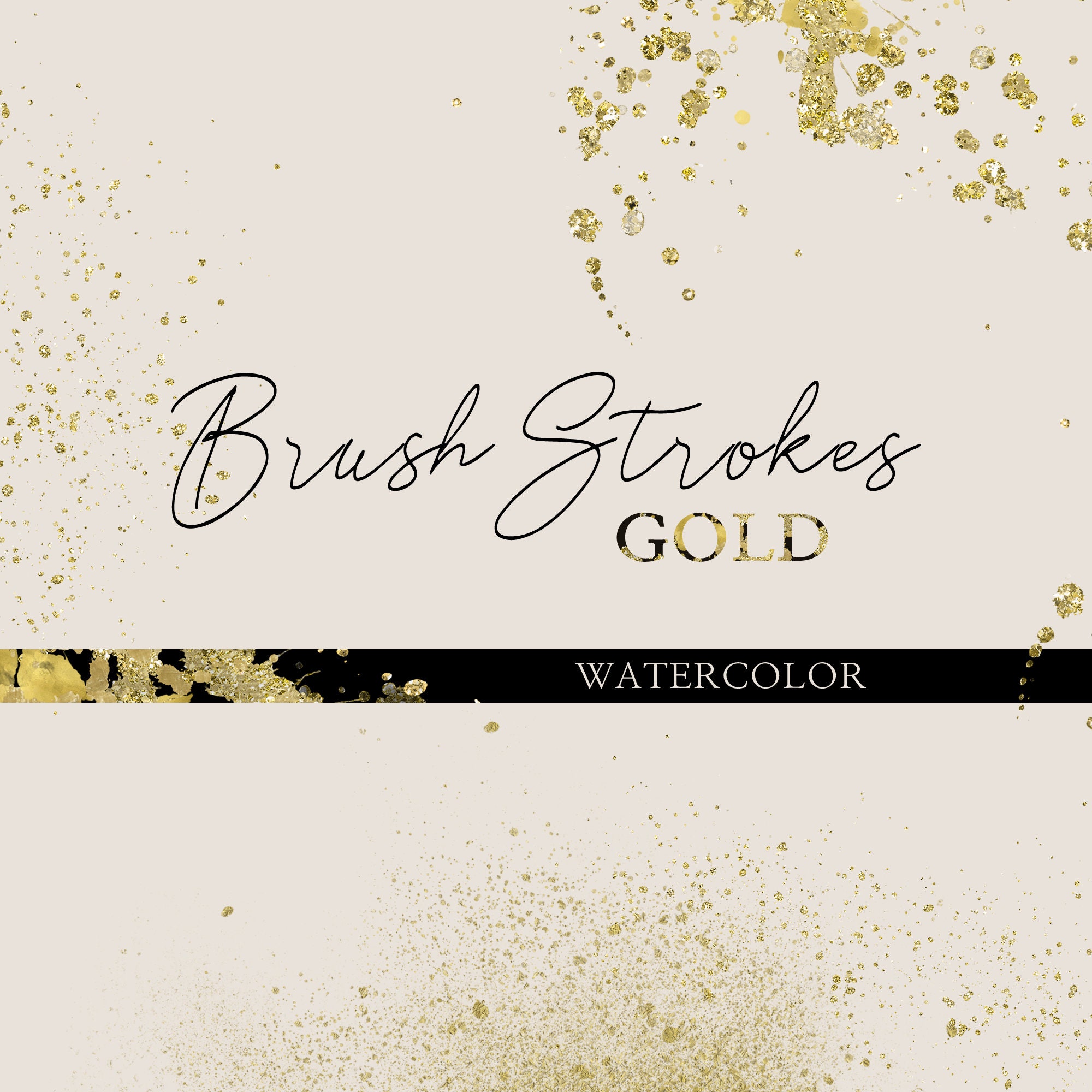 Gold Brush Strokes Clipart, Gold Glitter, Gold Confetti, Gold Splotches ...