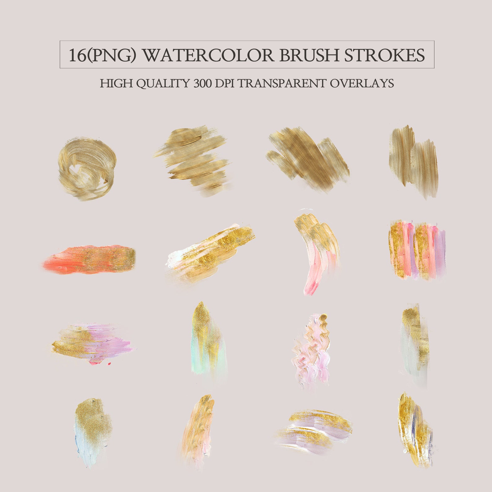 Gold Watercolor Splash and Brush Stroke Clipart Png Textures. Paint ...