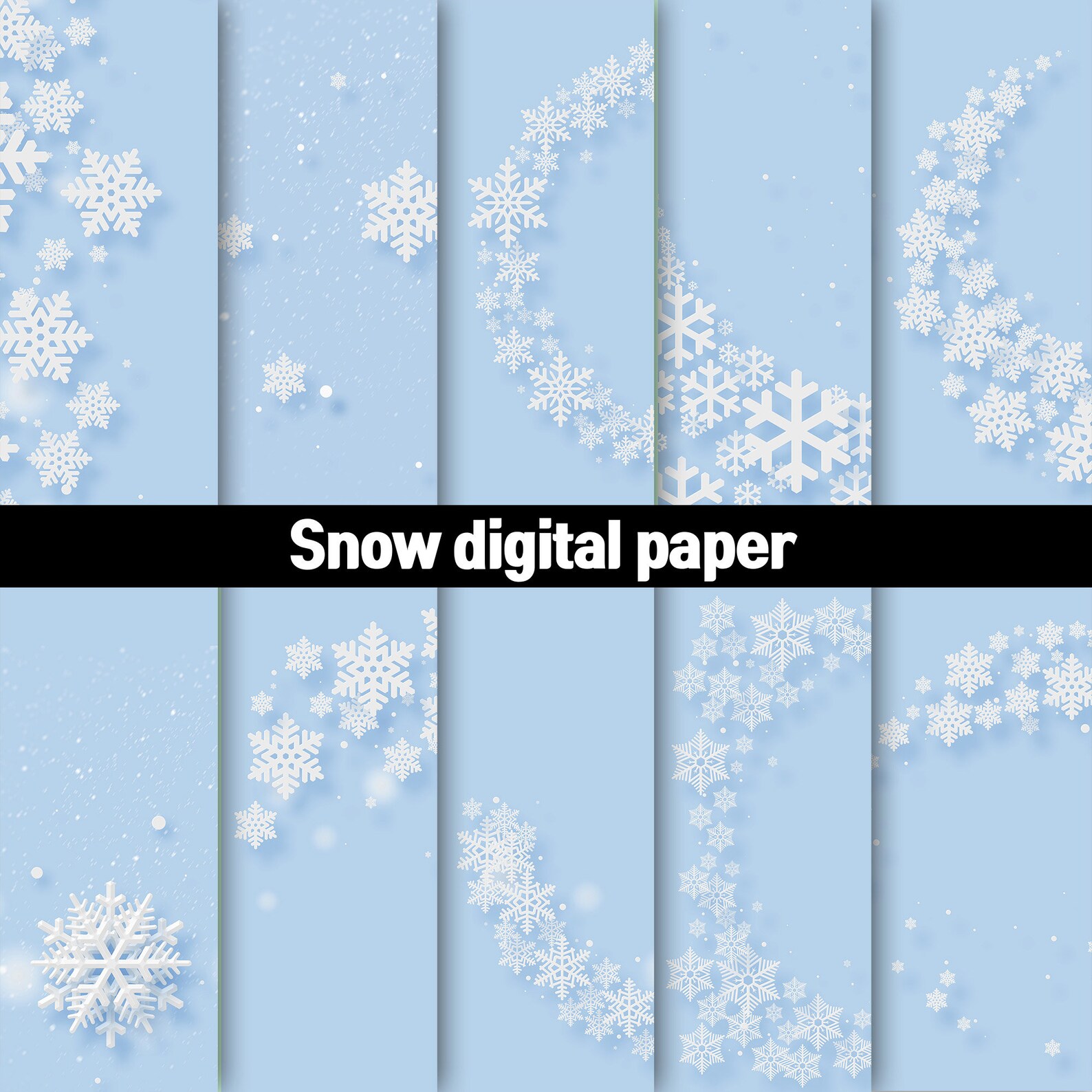 Snow Winter Digital Papers, Snow Digital Papers, Clipart, Snowflakes ...