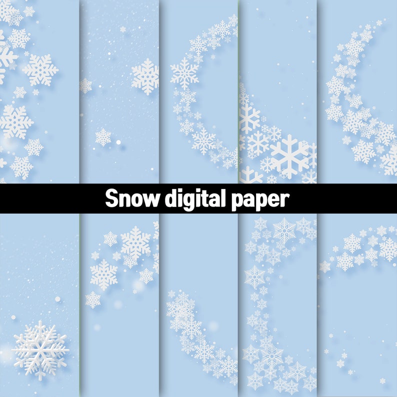 Snow Winter Digital Papers, Snow Digital Papers, Clipart, Snowflakes ...
