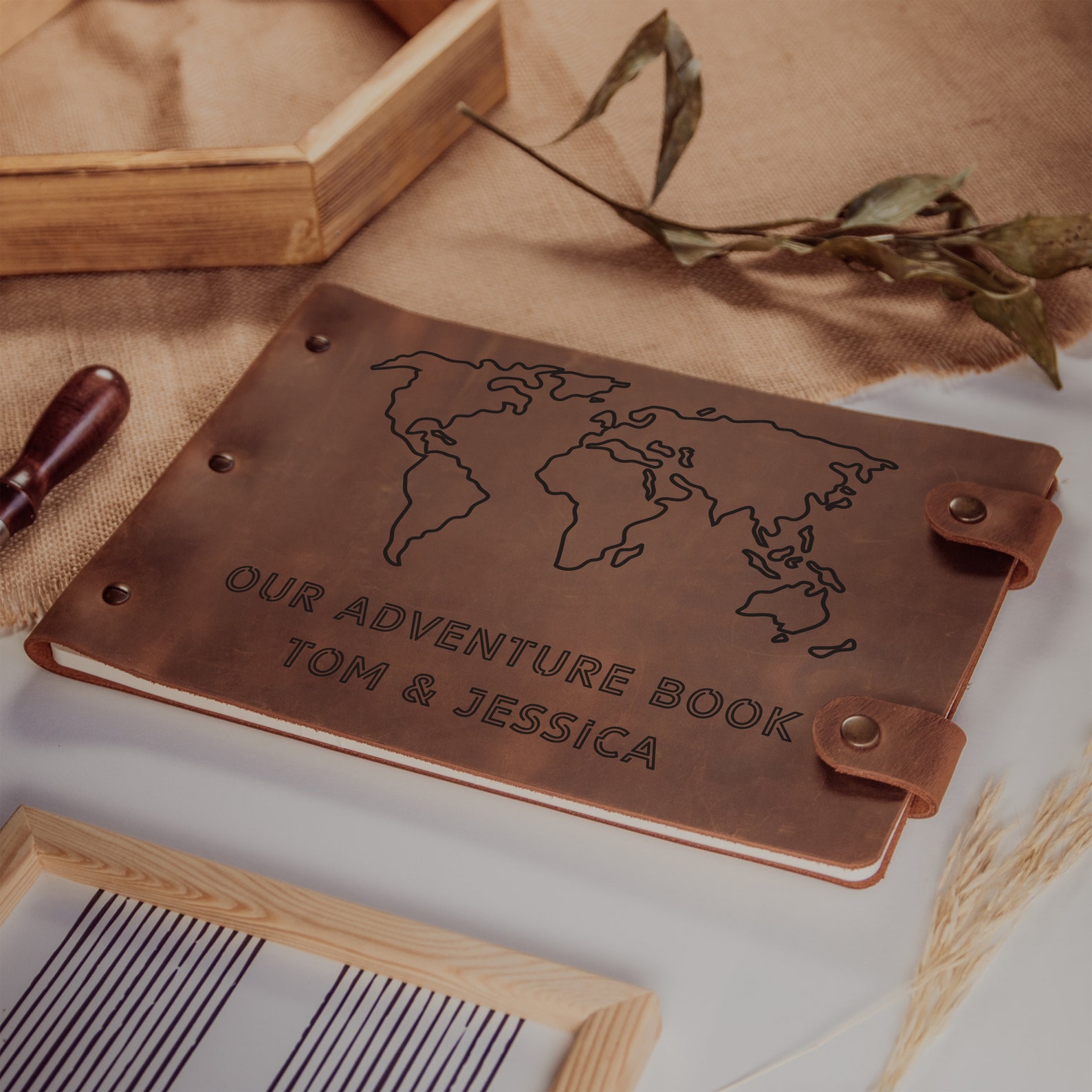 Leather Personalized Adventure Book for Couple, Honeymoon Memory Book ...